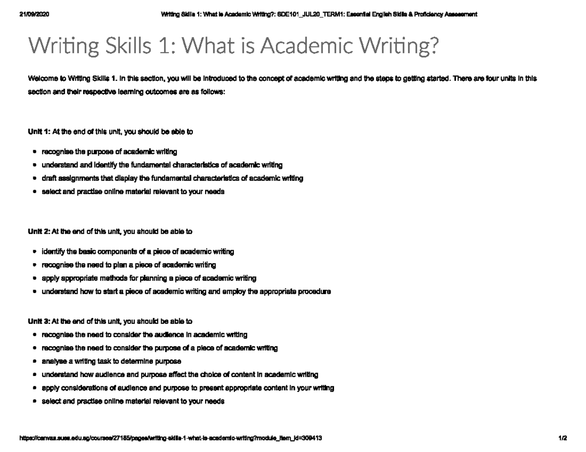 SDE101 Writing Skills 1 - SDE101 - Studocu