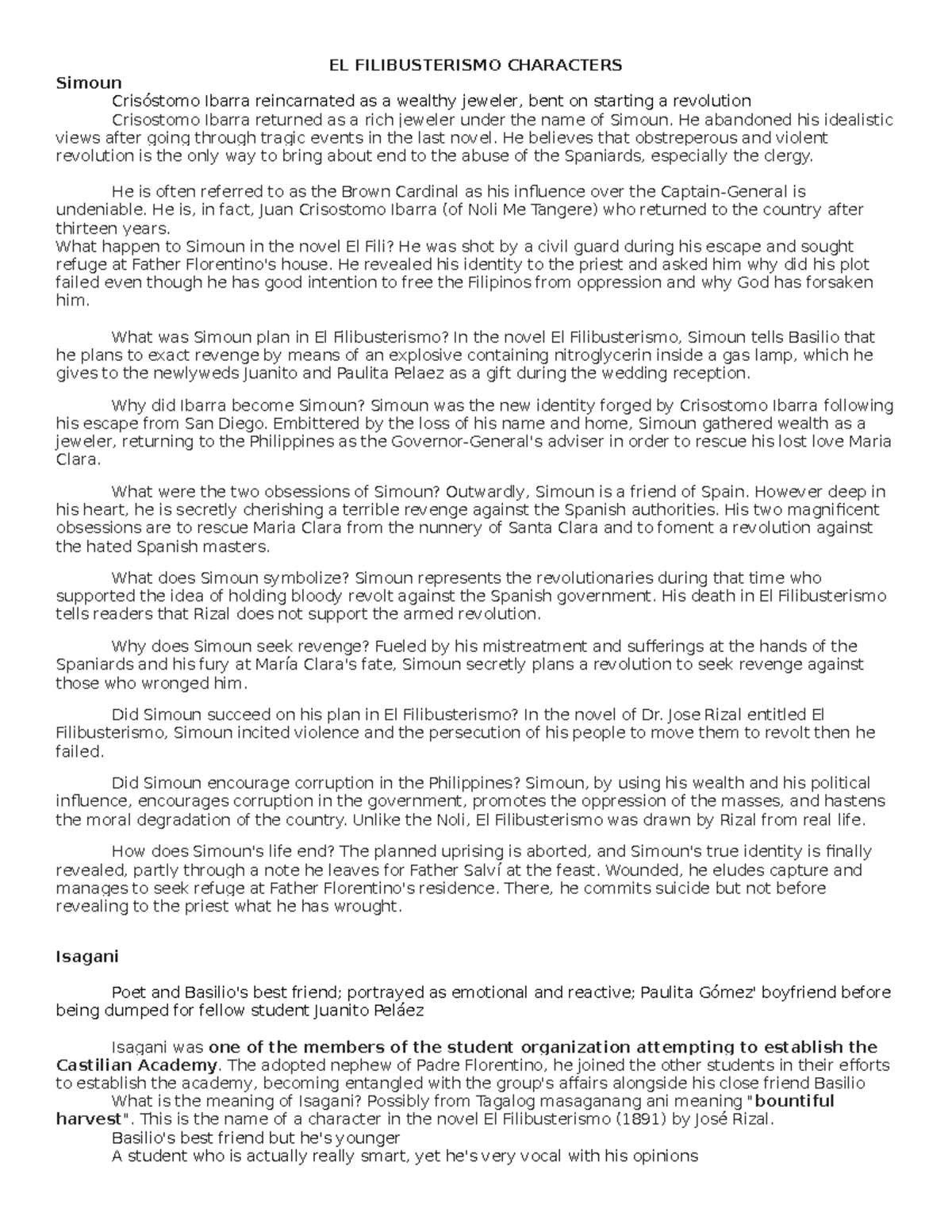 Mga Tauhan sa El Filibusterismo ni Jose Rizal - EL FILIBUSTERISMO ...