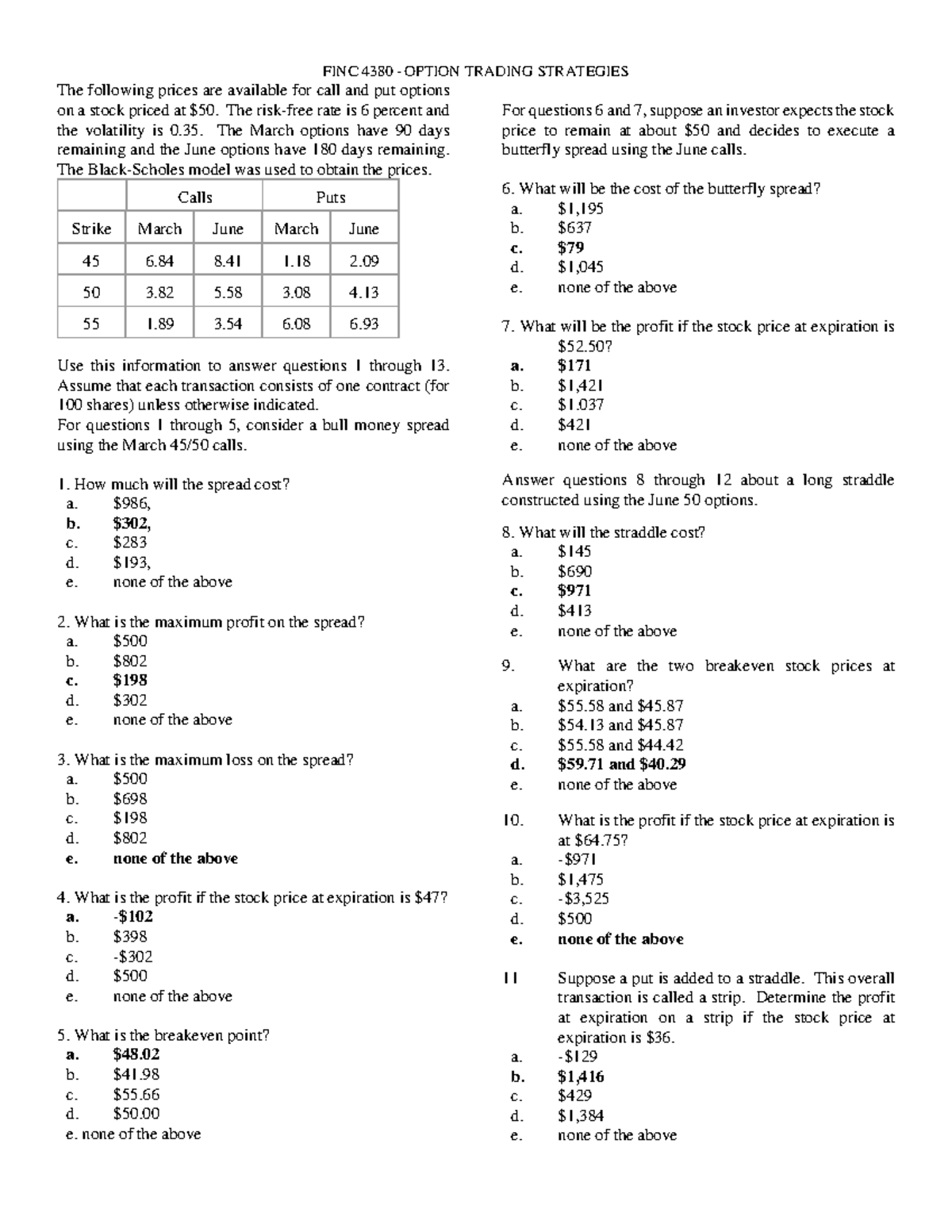 Derivatives Worksheet - Week 10 - Trading Strategies with Options ...