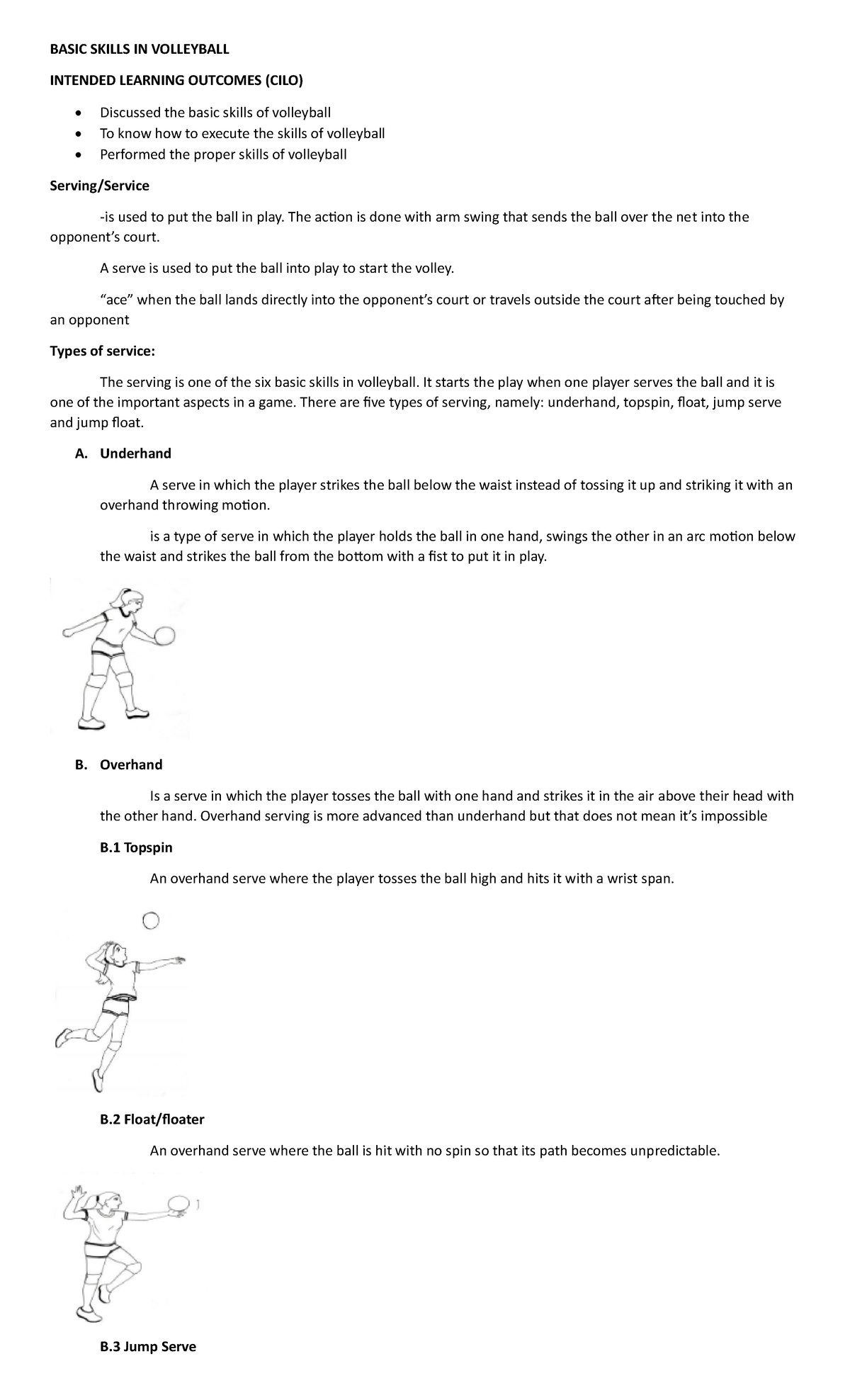 Midterm-WEEK1-PE224 - TEAM SPORTS - BASIC SKILLS IN VOLLEYBALL INTENDED LEARNING OUTCOMES (CILO ...