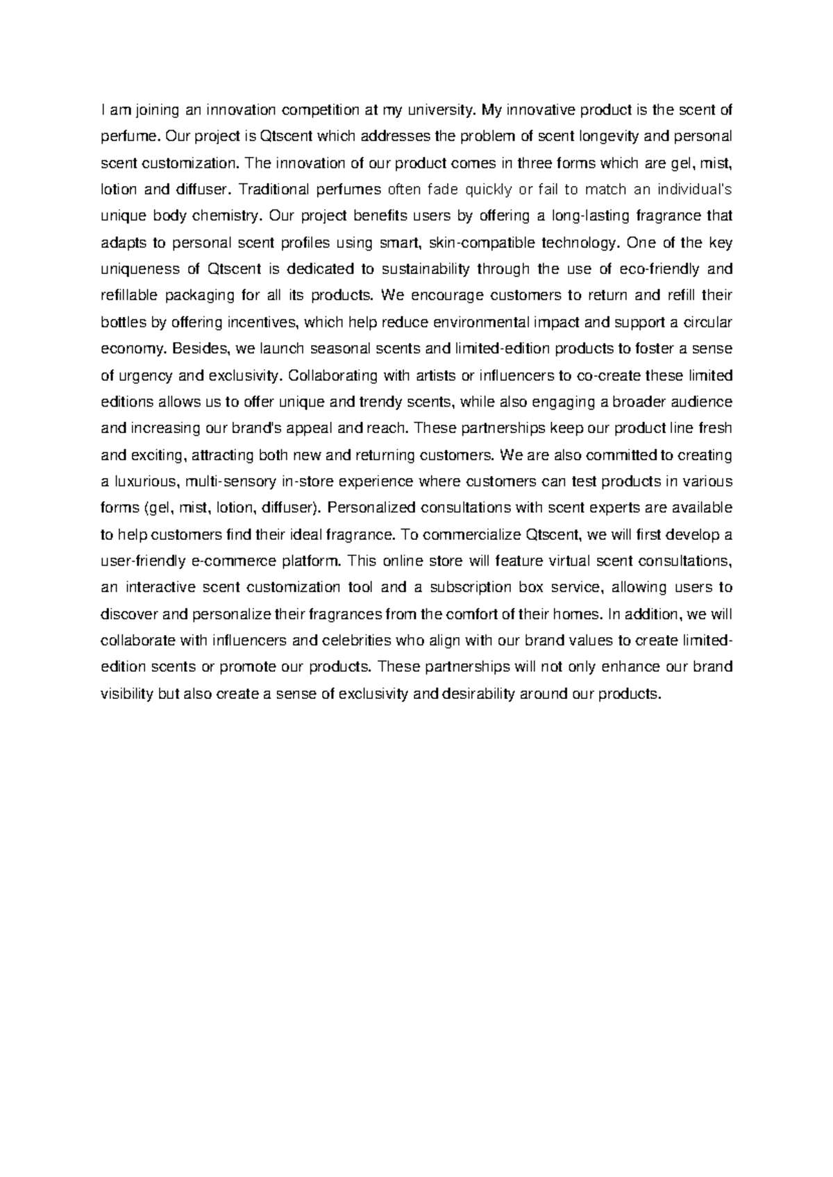 Group 3 Business PLAN ( Qtscent Perfume) - I am joining an innovation ...