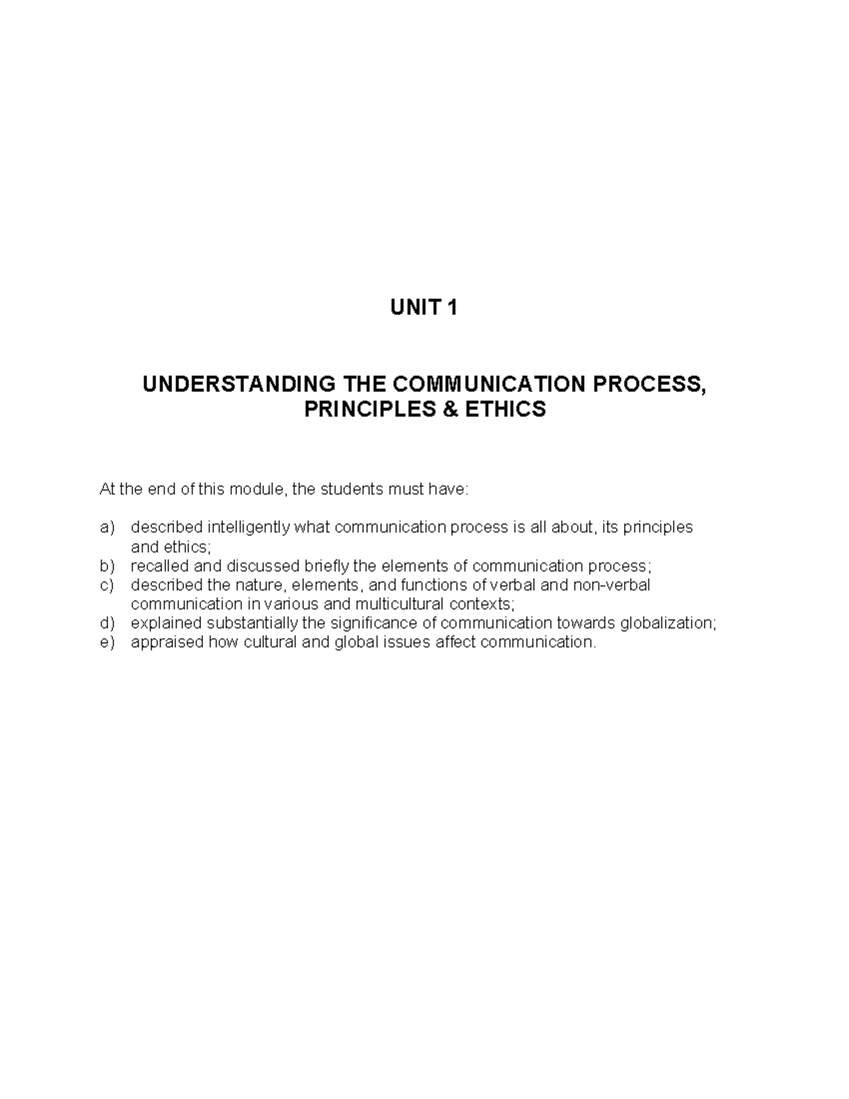 Module 1 - Purposive Communication - UNIT 1 UNDERSTANDING THE COMMUNICATION PROCESS, PRINCIPLES ...