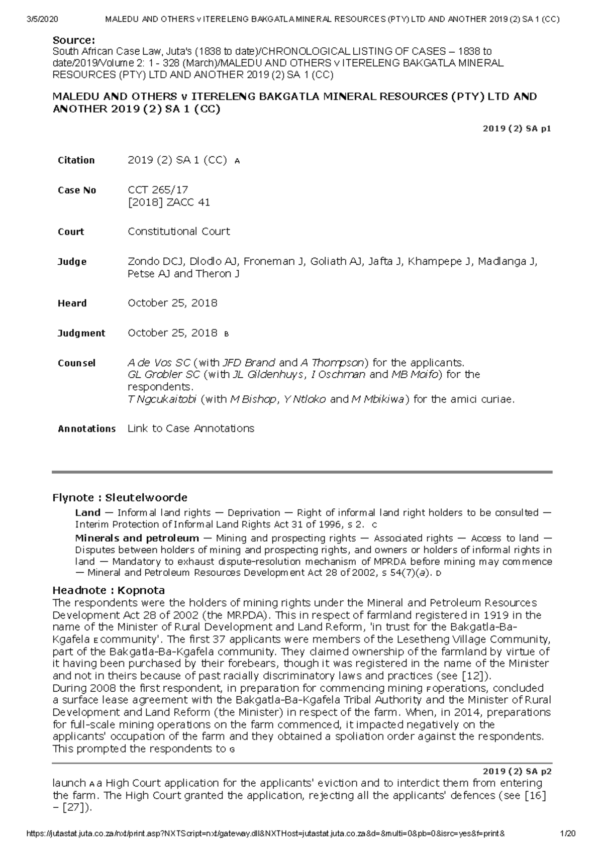 maledu case law summarised - Source: South African Case Law, Juta's ...