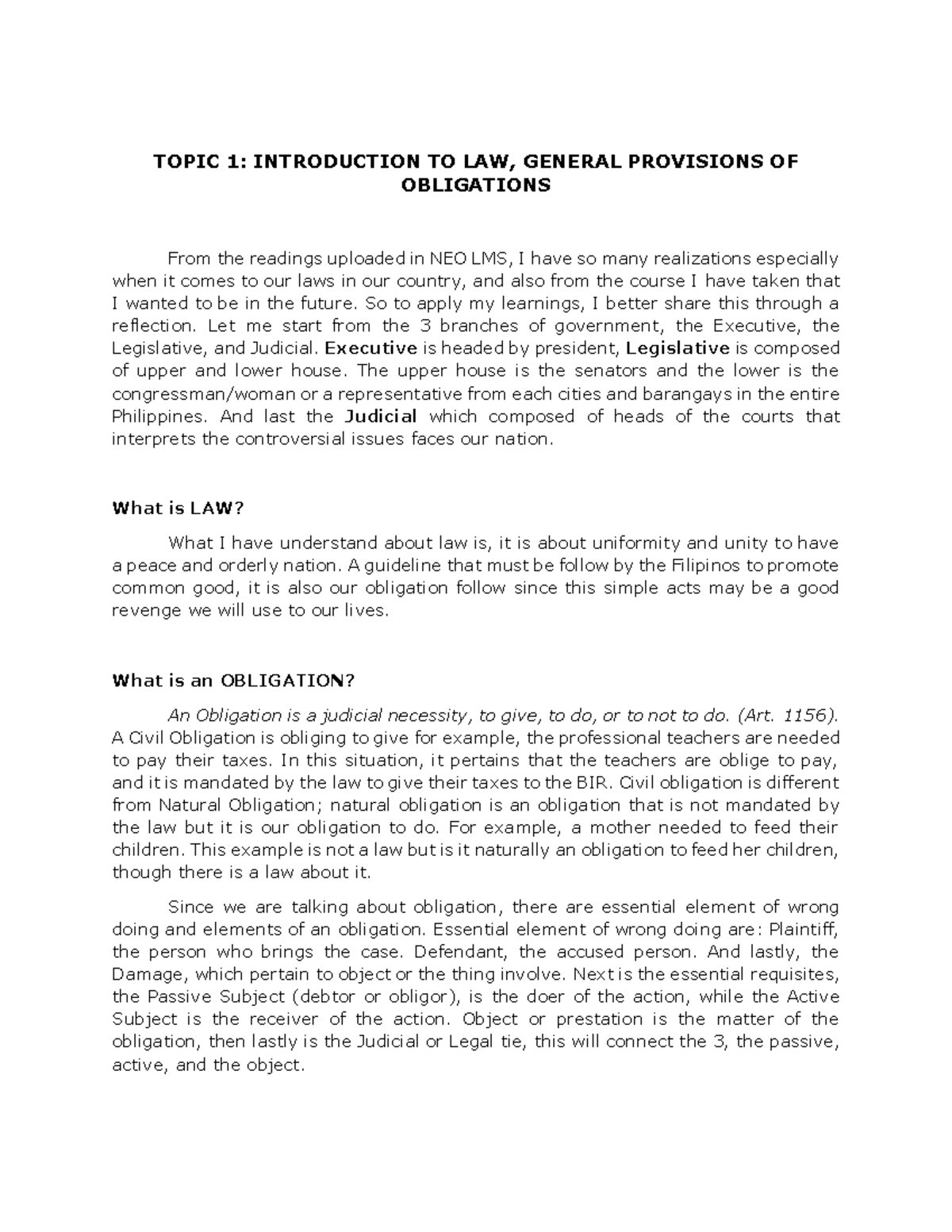 Oblicon Introduction Topic 1- 2 - TOPIC 1: INTRODUCTION TO LAW, GENERAL ...