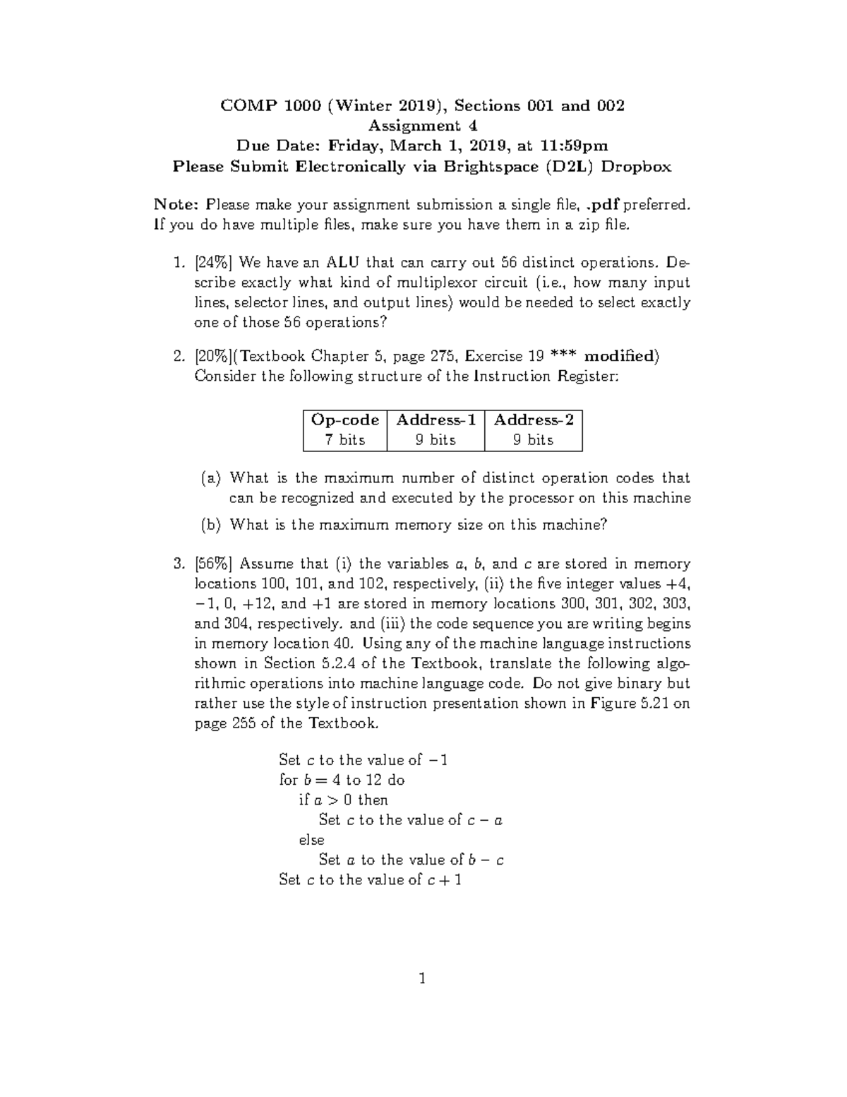 Assign 4 W19 - COMP 1000 (Winter 2019), Sections 001 and 002 Assignment ...