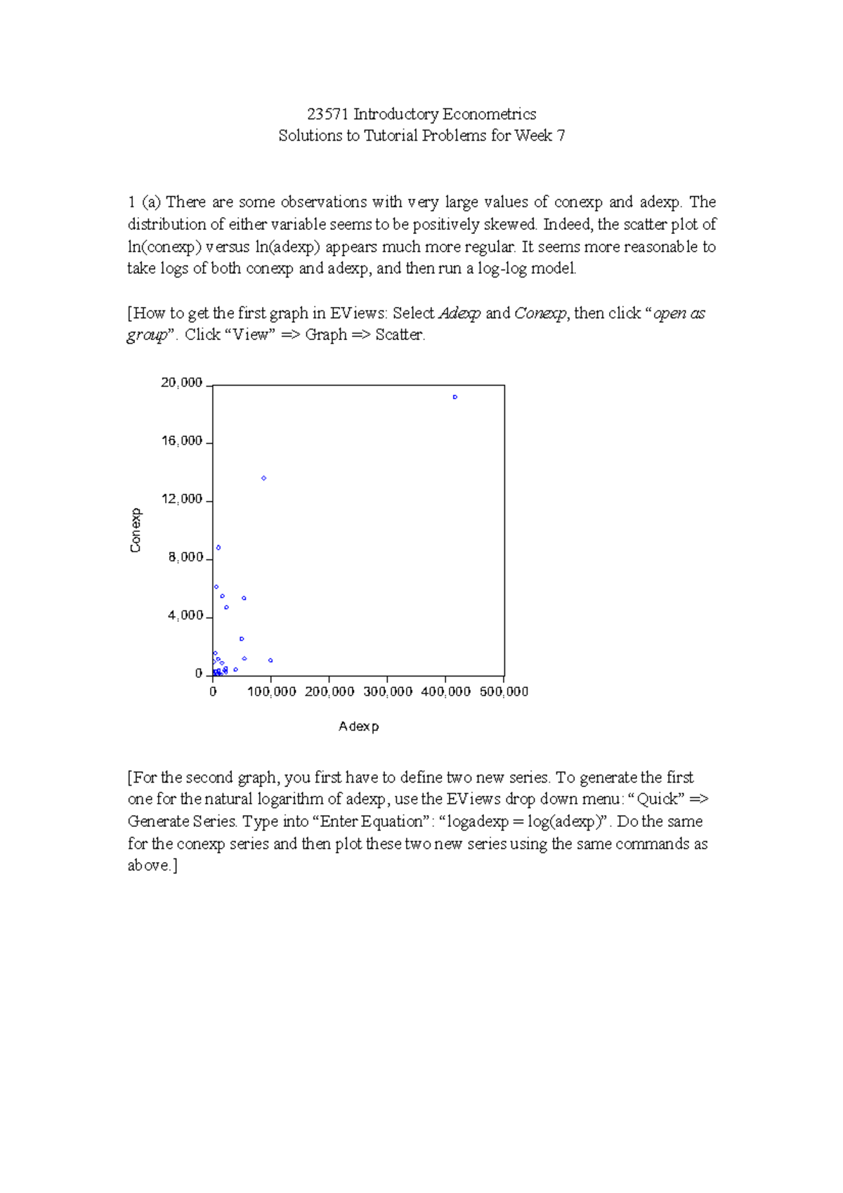 Tutorial Solutions Week 7 23571 Introductory Econometrics Solutions