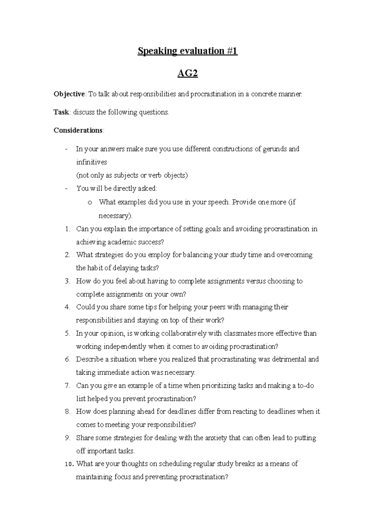 AG2 Sp1 - Te ayudara para tu speaking - Idioma Extranjero (Inglés) - PUCP - Studocu