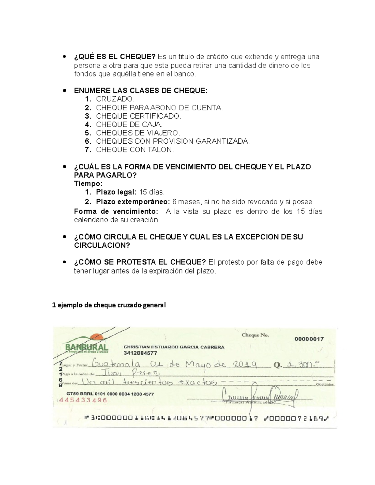 Derecho mercantil - ¿QUÉ ES EL CHEQUE? Es un titulo de crédito que ...