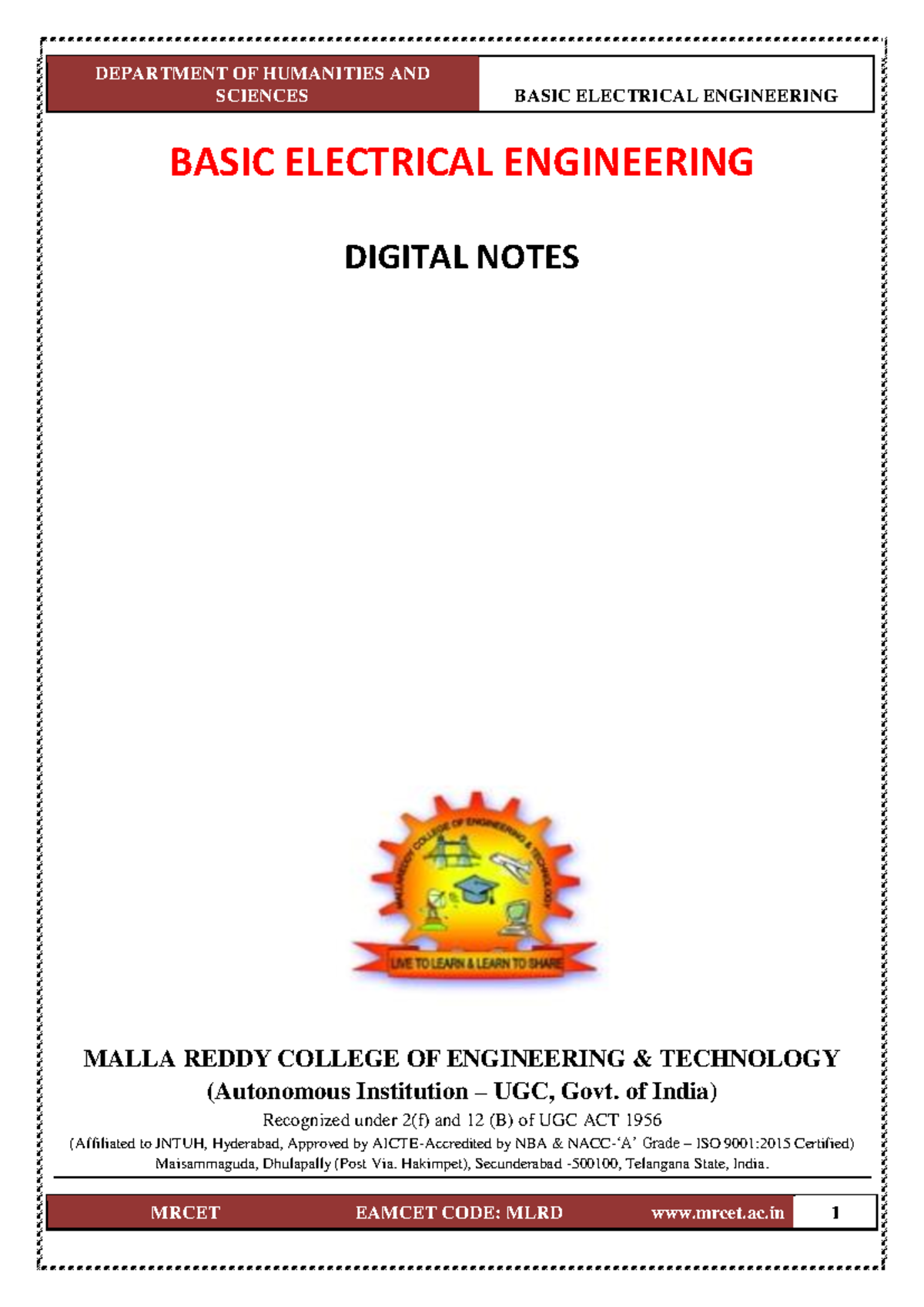 Basic Electrical Engineering R-20 - SCIENCES BASIC ELECTRICAL ENGINEERING BASIC ELECTRICAL - Studocu