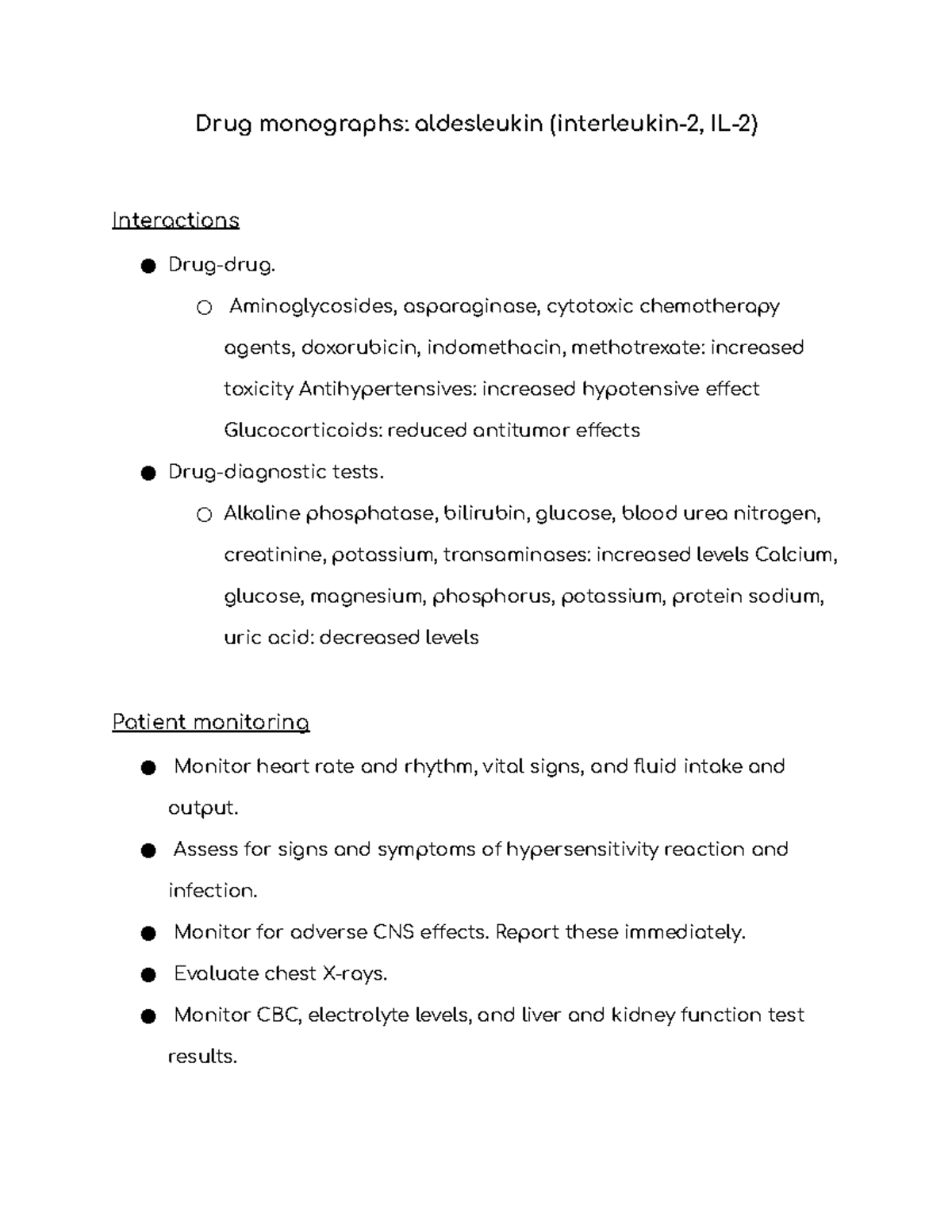 Drug monographs aldesleukin (interleukin-2, IL-2) - Drug monographs ...