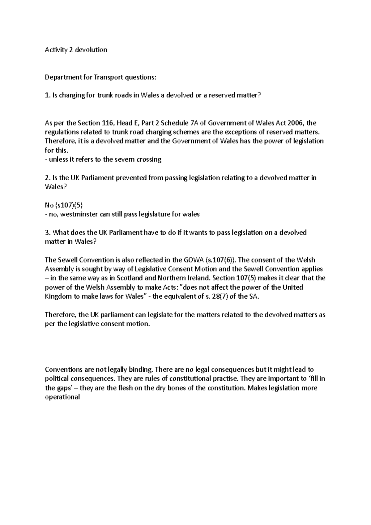 Activity 2 devolution public law - Acivity 2 devoluion Department for Transport quesions: Is ...