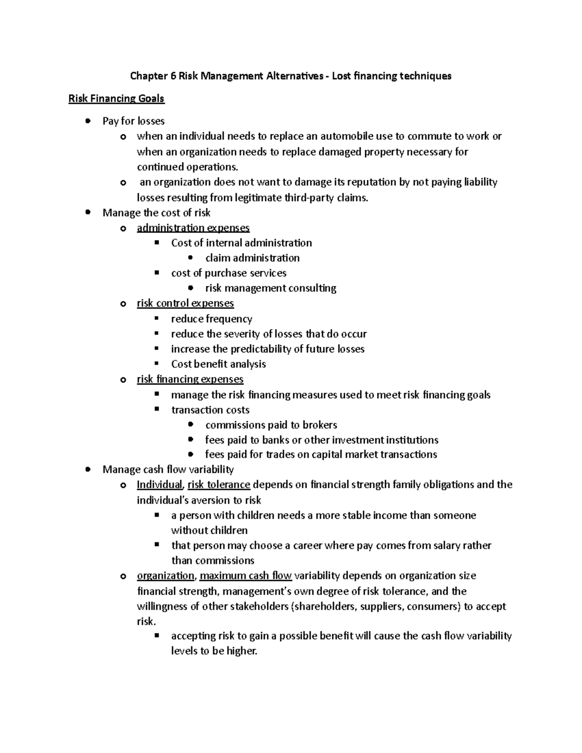 Chapter 6 - N/A - Chapter 6 Risk Management Alternatives - Lost ...