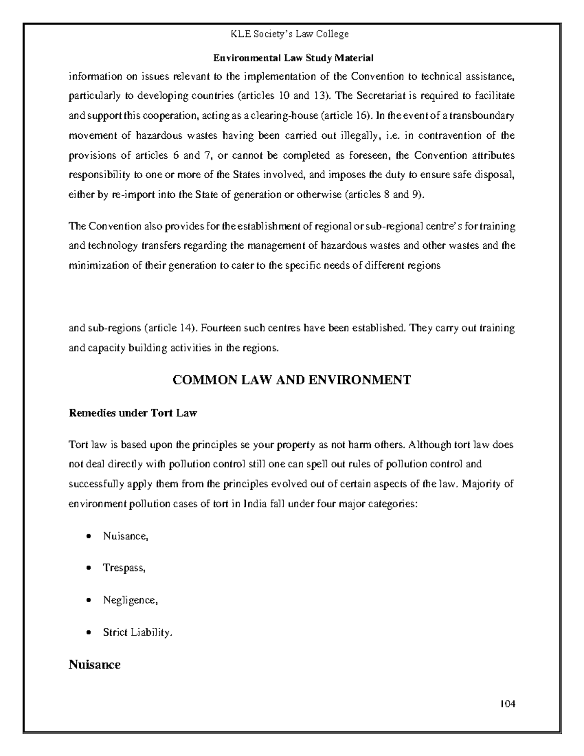 Law - Notes Serached - Environmental Law Study Material information on ...