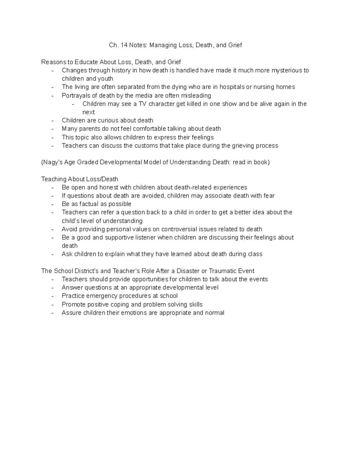 HSC Ch. 14 Notes - Managing and Educating about Loss, Grief, and Death ...