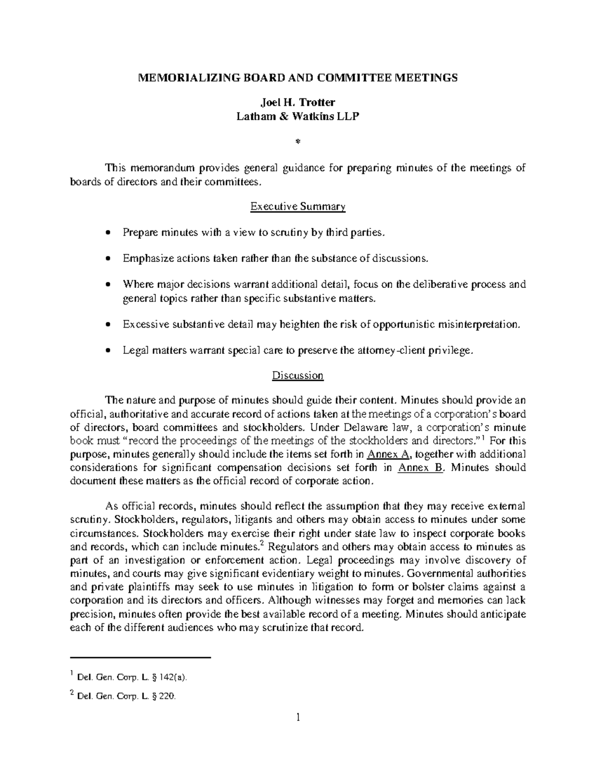 Memorializing Board AND Committee Meetings - MEMORIALIZING BOARD AND ...