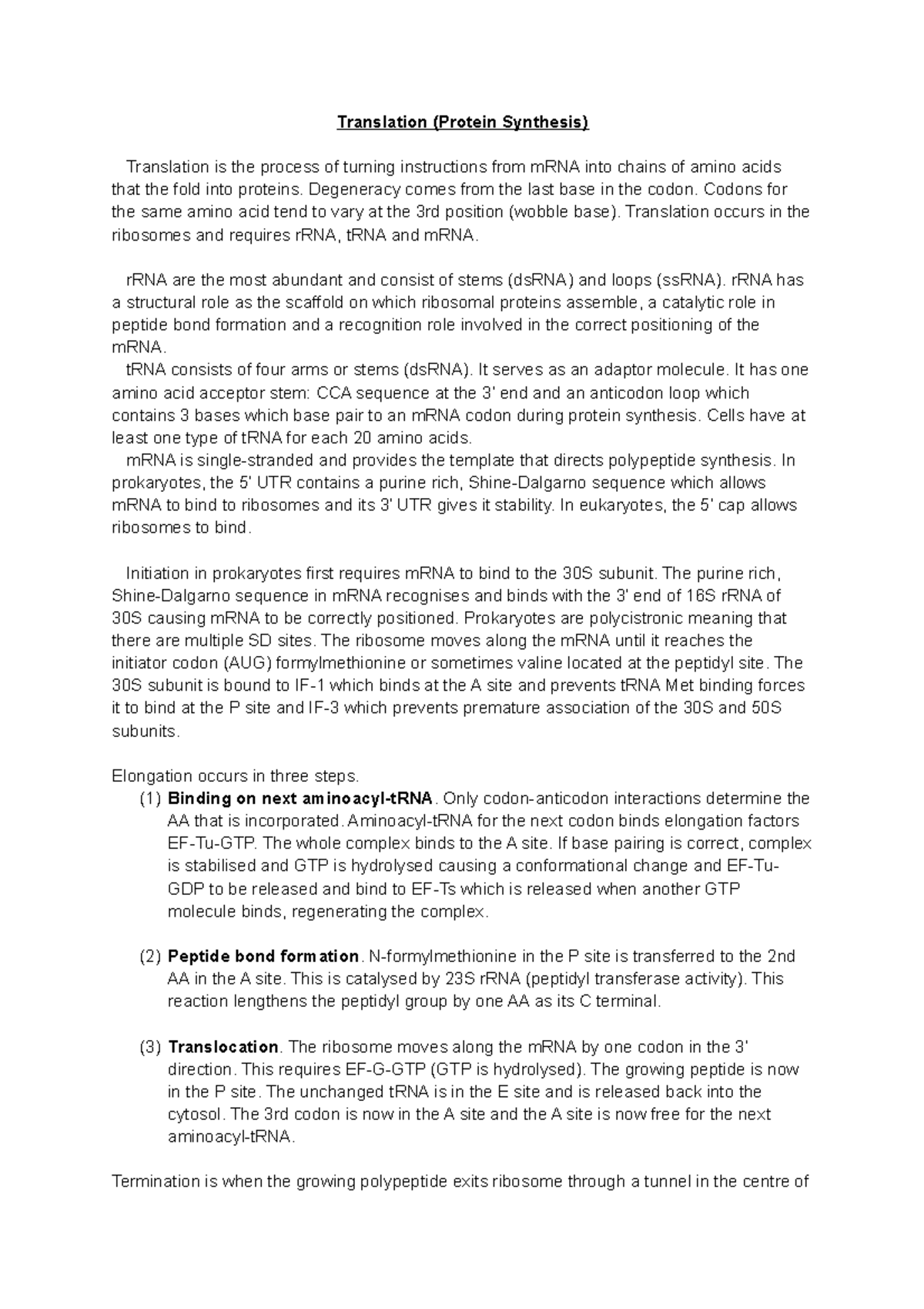 Translation (Protein Synthesis) - Translation (Protein Synthesis ...