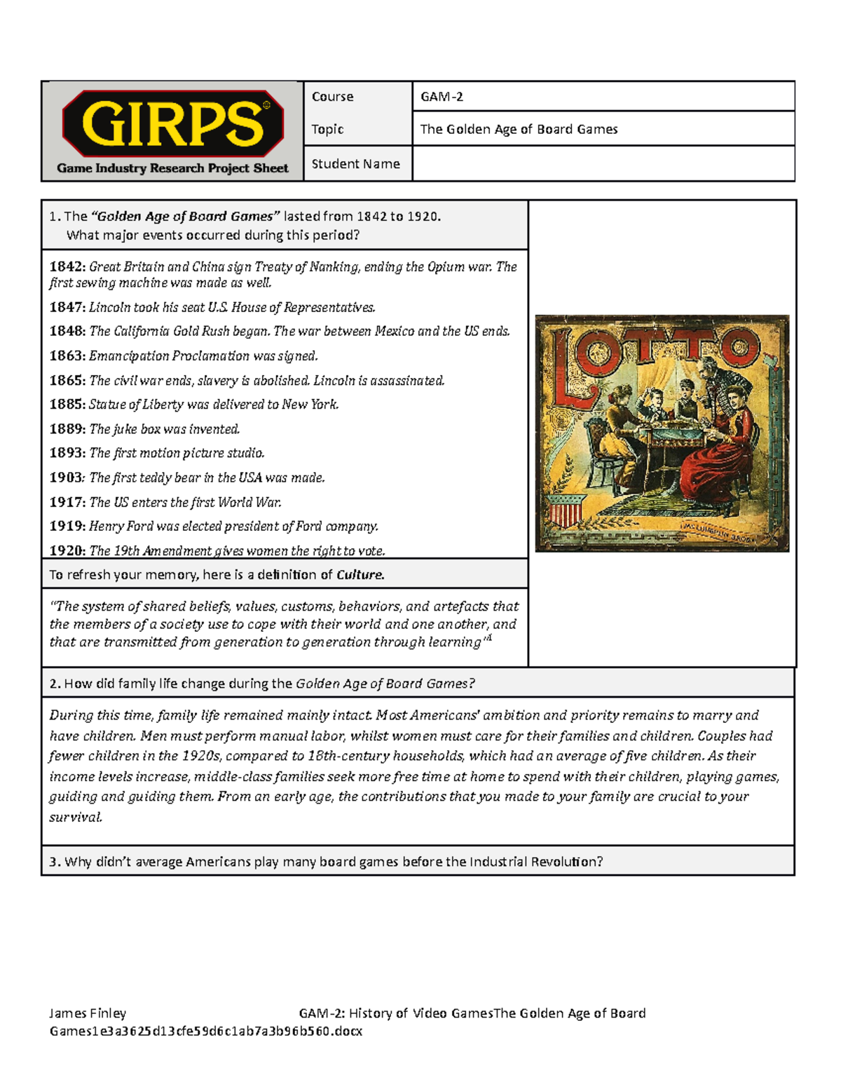GAM 21 (GAM 2) - GIRPS Golden Age Board Games - Course GAM- Topic The ...