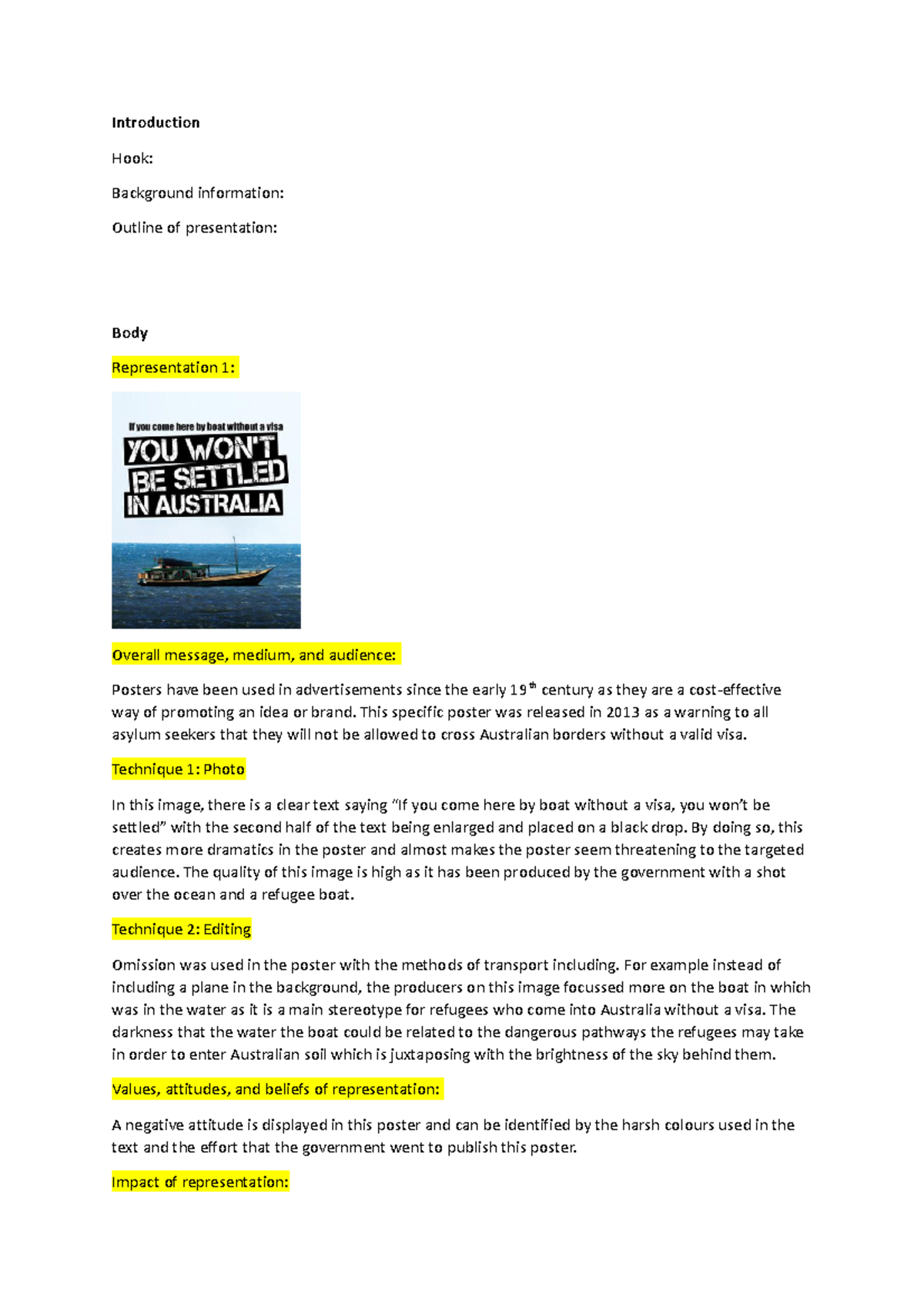 Representation assignment - Introduction Hook: Background information ...