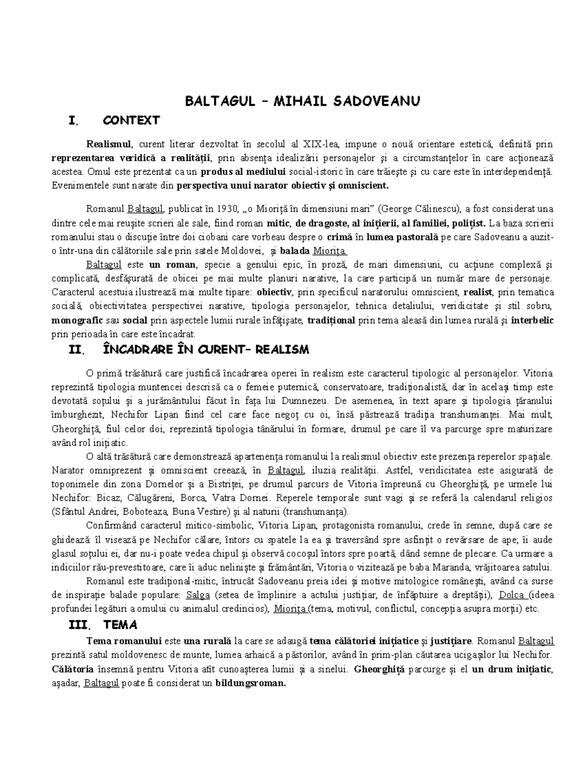 Baltagul - eseu bacalaureat - BALTAGUL – MIHAIL SADOVEANU I. CONTEXT ...