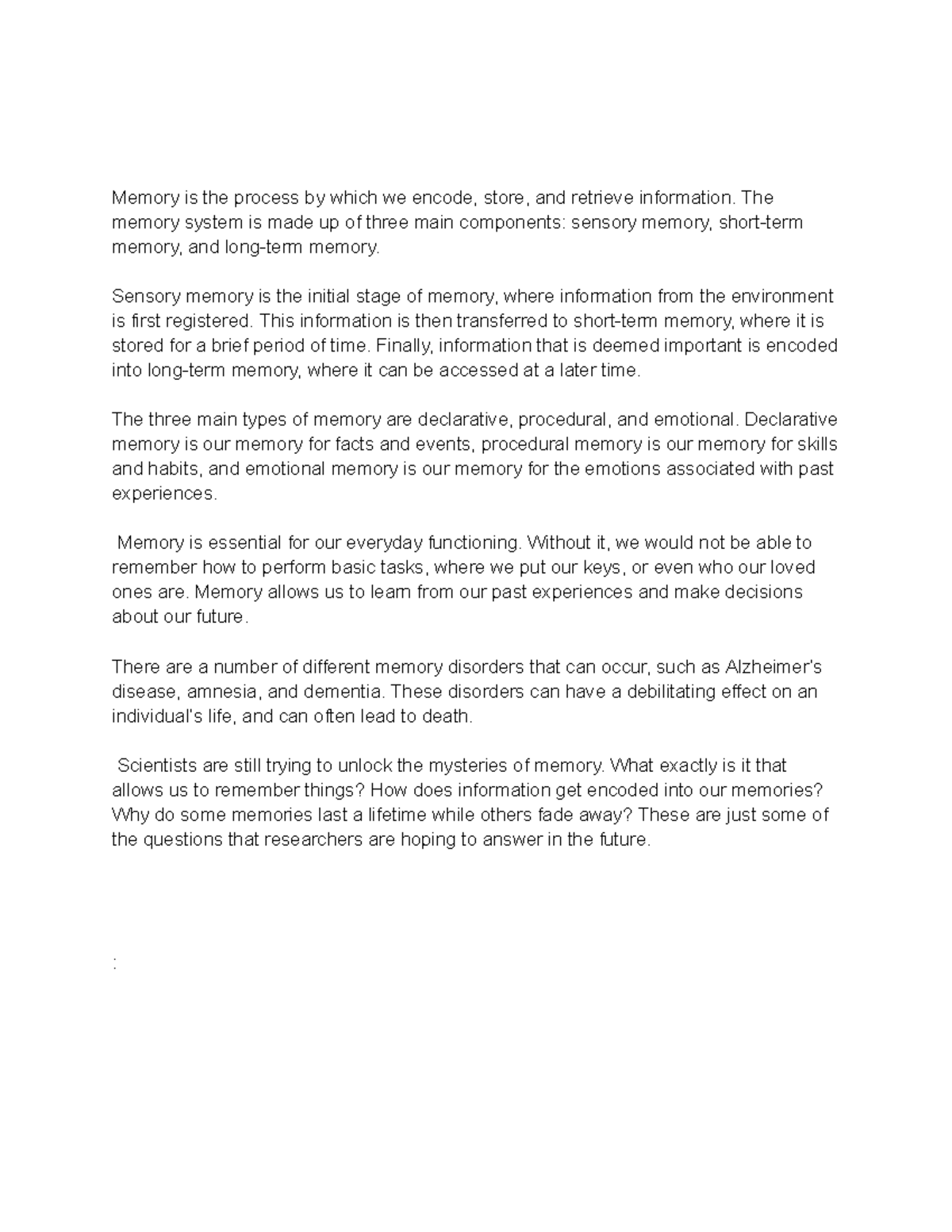 Psych 101 course outline - Memory is the process by which we encode ...