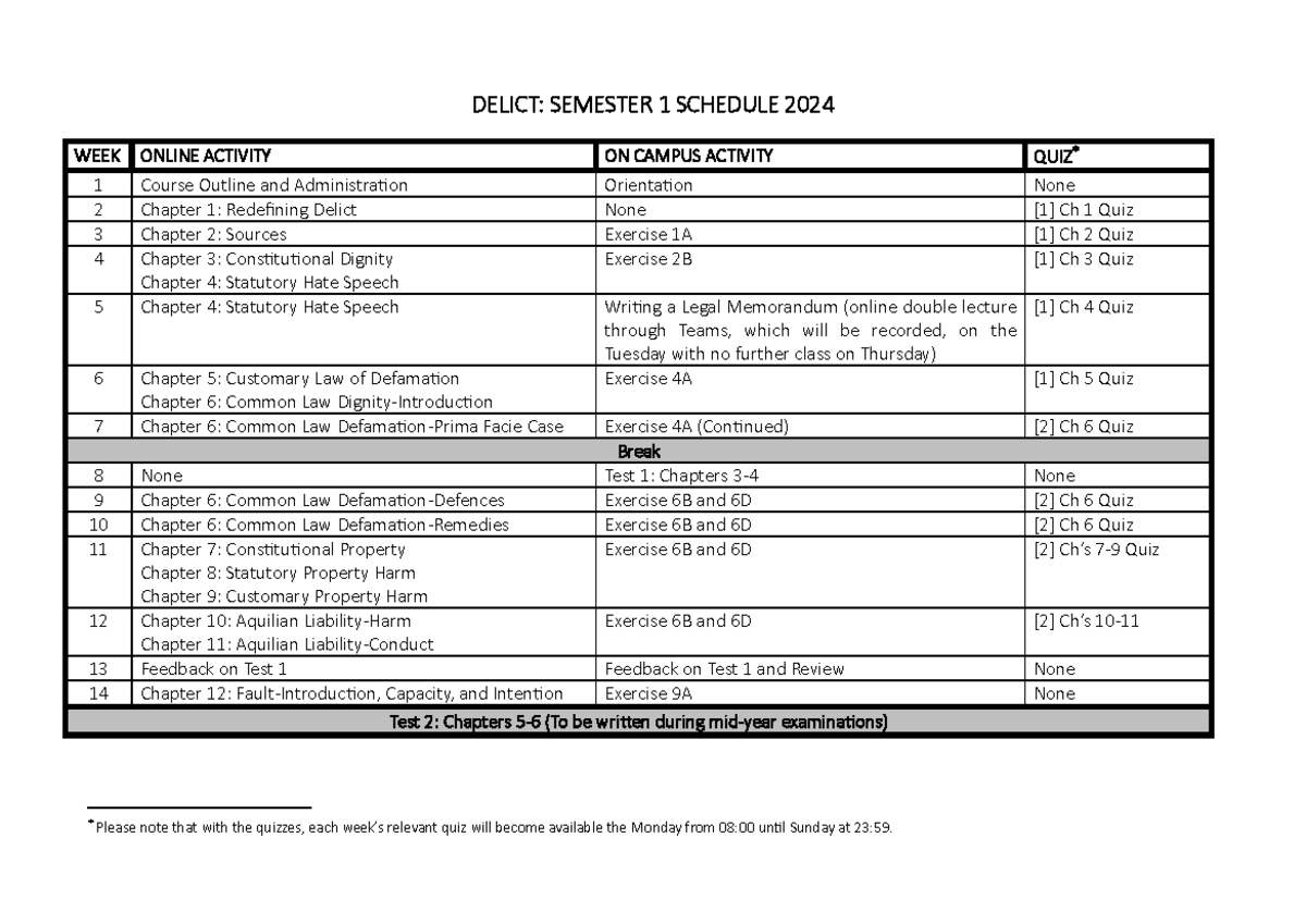 Delict Semester 1 2024 Schedule ( Updated) - DELICT: SEMESTER 1 SCHEDULE 2024 WEEK ONLINE ...