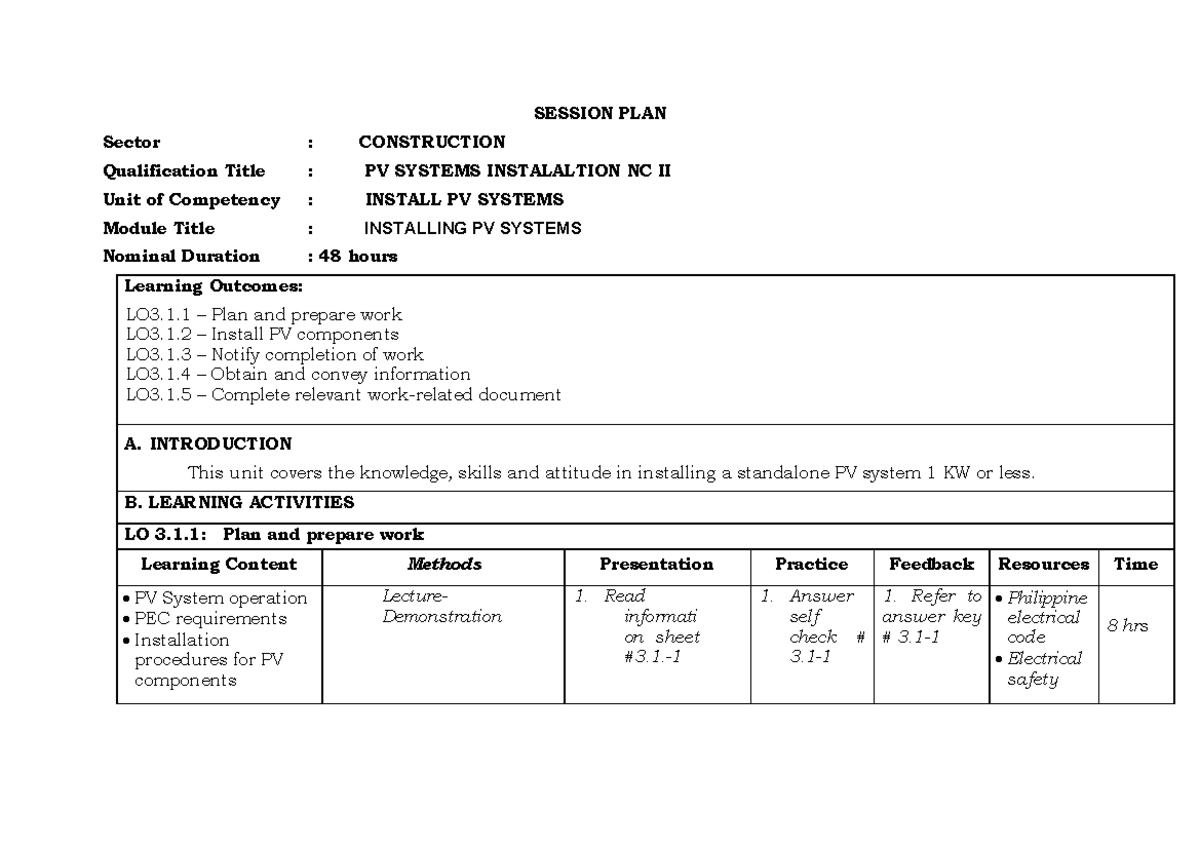 Session PLAN UC3 - cblm - SESSION PLAN Sector : CONSTRUCTION ...