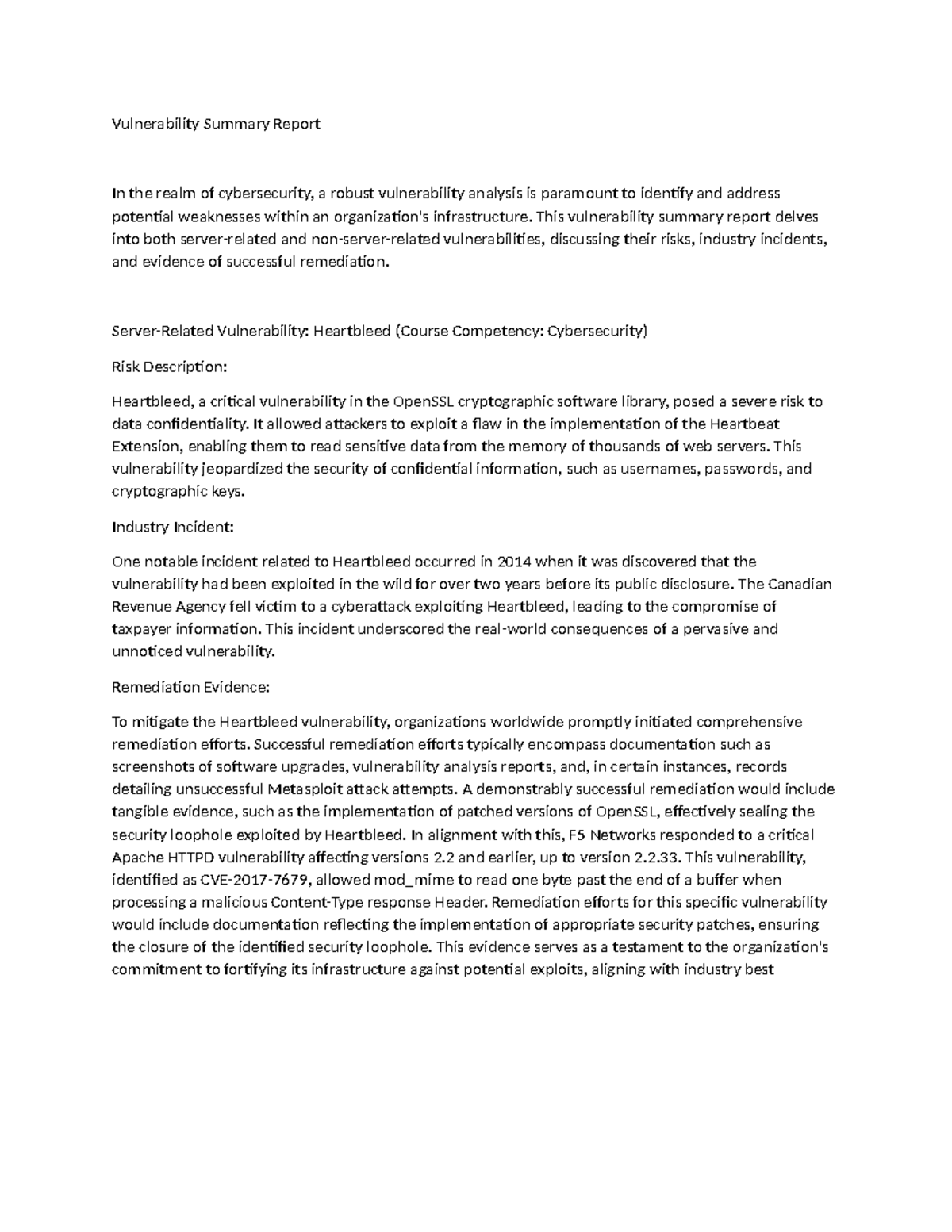 6-3 Project One Submission Vulnerability Summary Report Ethan Garcia ...
