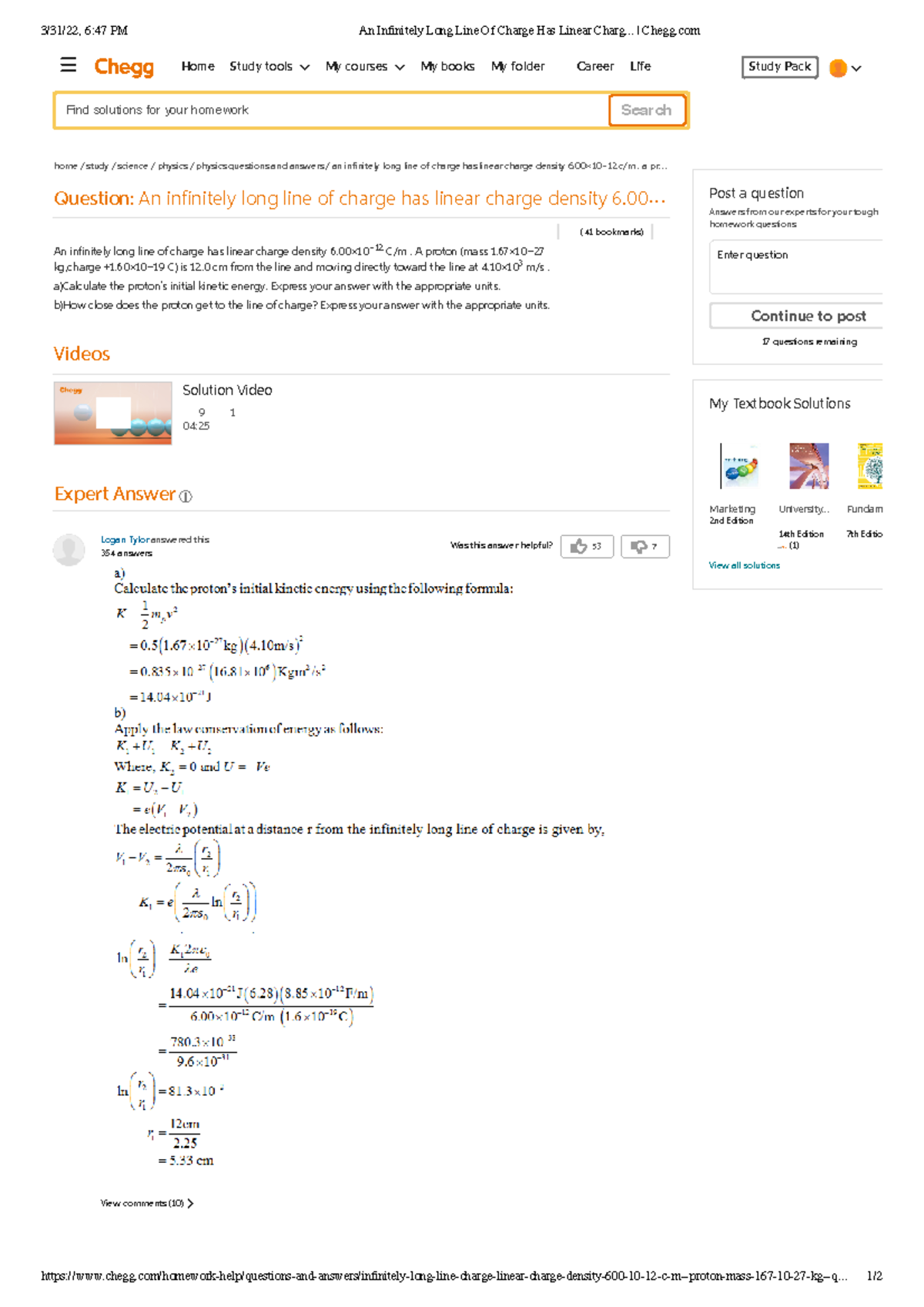 An Infinitely Long Line Of Charge Has Linear Charg... Chegg.com ...