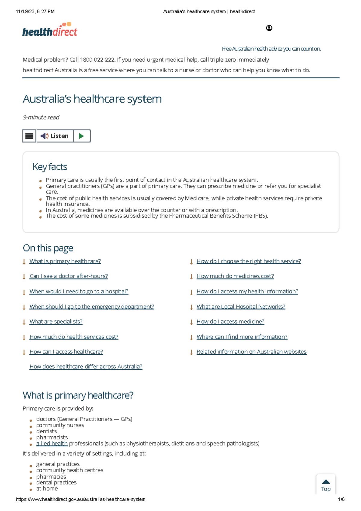 Australia’s healthcare system healthdirect - Medical problem? Call 1800 ...