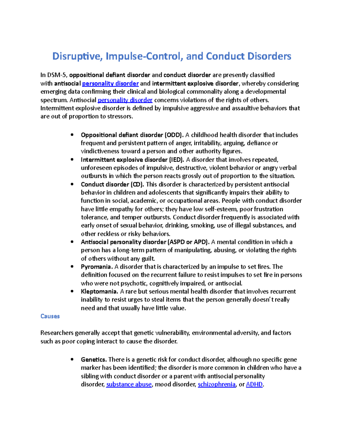 Disruptive, Impulse-Control, and Conduct Disorders - Antisocial ...