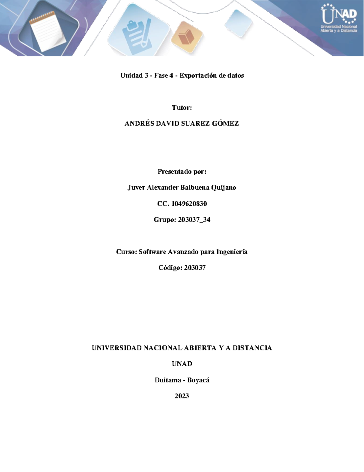 Fase 4 - Juver Alexander balbuena - Unidad 3 - Fase 4 - Exportación de ...