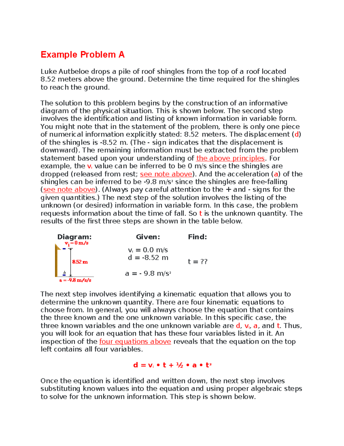 Example Problem for Free Fall - Example Problem A Luke Autbeloe drops a ...