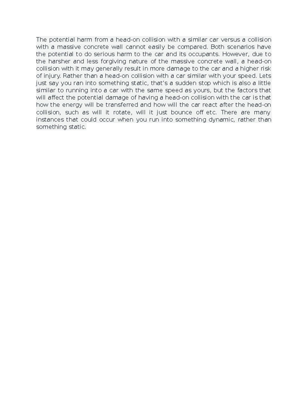 Physics - Potential harm from The potential harm from a head-on ...