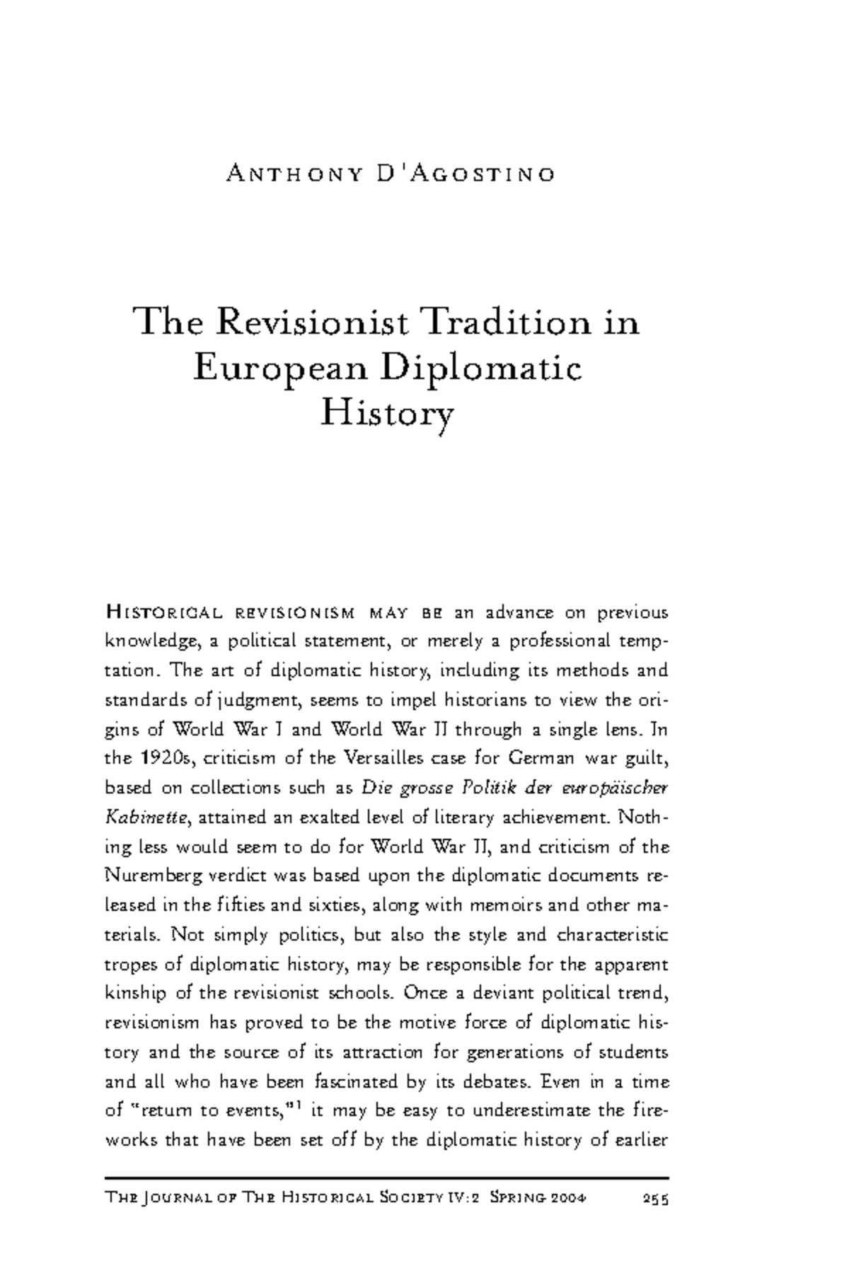 D'Agostino, A. The Revisionist Tradition in European Diplomatic History ...