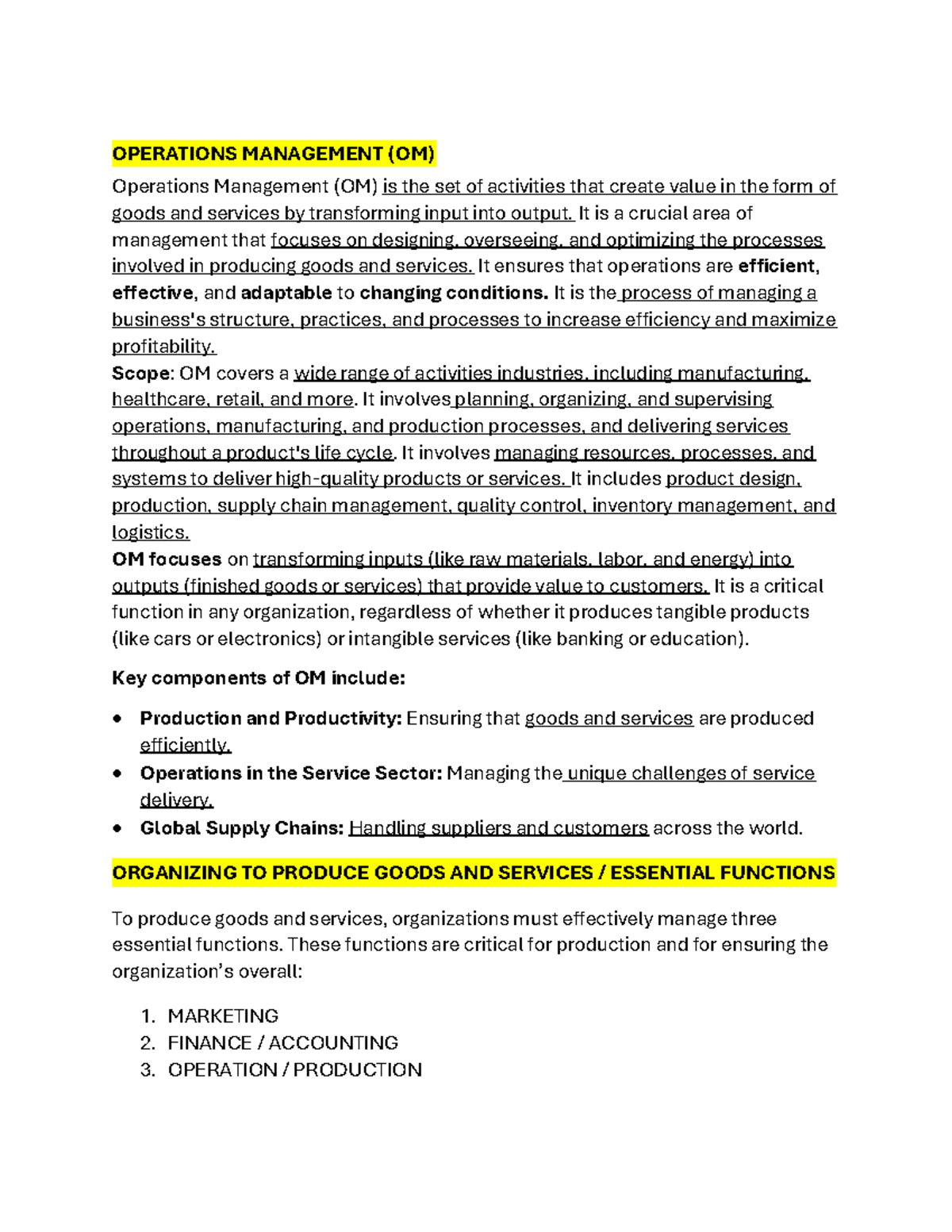 OPM - opm - OPERATIONS MANAGEMENT (OM) Operations Management (OM) is ...