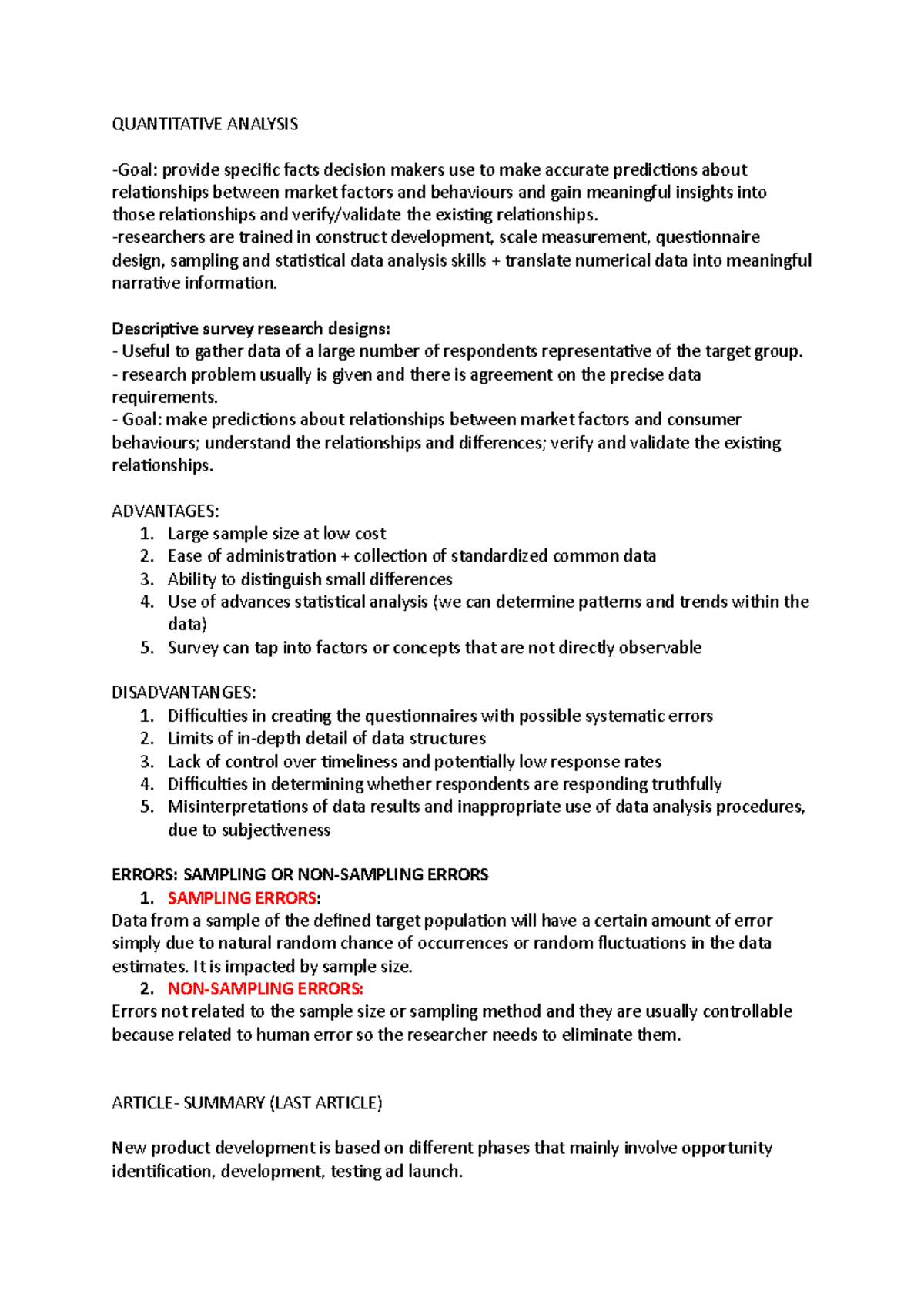 PPCW notes - QUANTITATIVE ANALYSIS -Goal: provide specific facts ...
