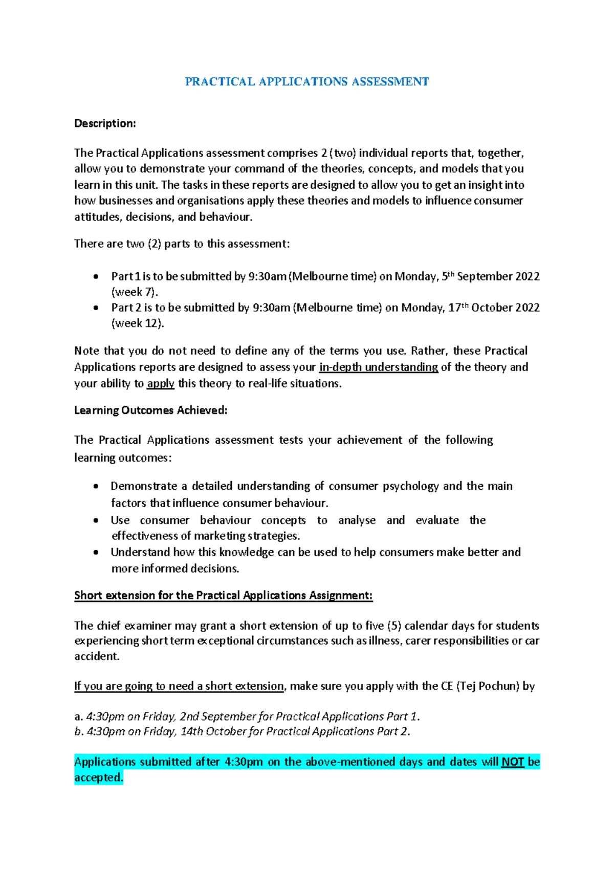 Practical Applications Part - PRACTICAL APPLICATIONS ASSESSMENT ...