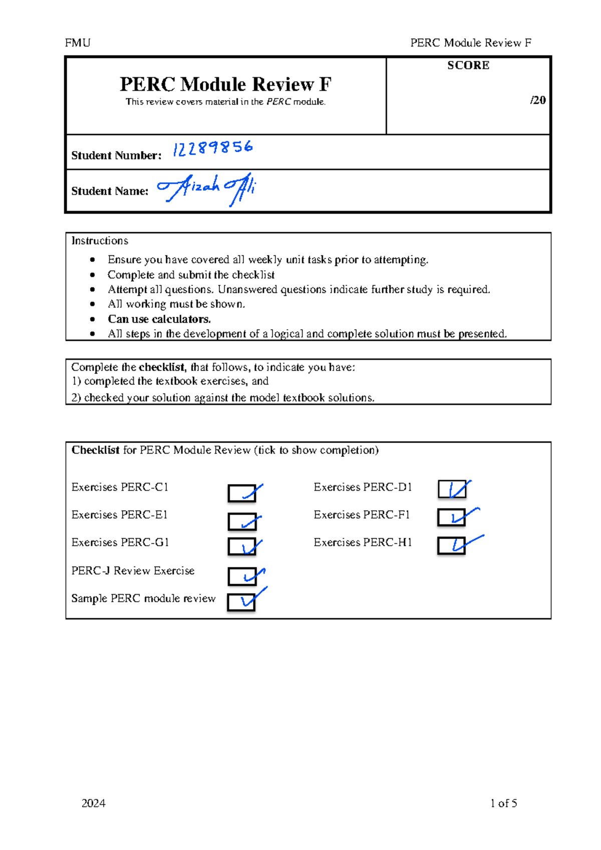 PERC Aizah ali - STEPS - PERC Module Review F SCORE This review covers ...