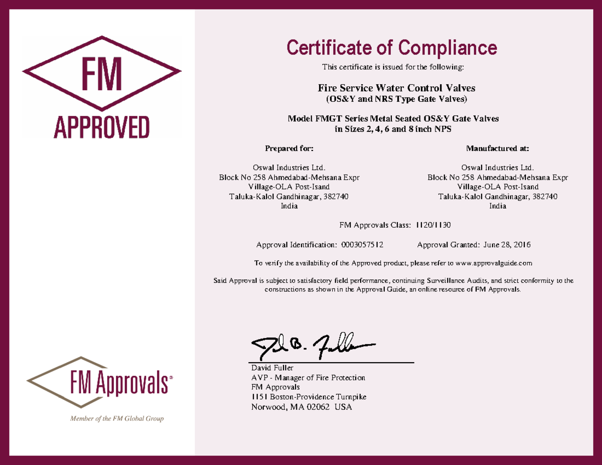 FM Certficate - Certificate of Compliance This certificate is issued ...