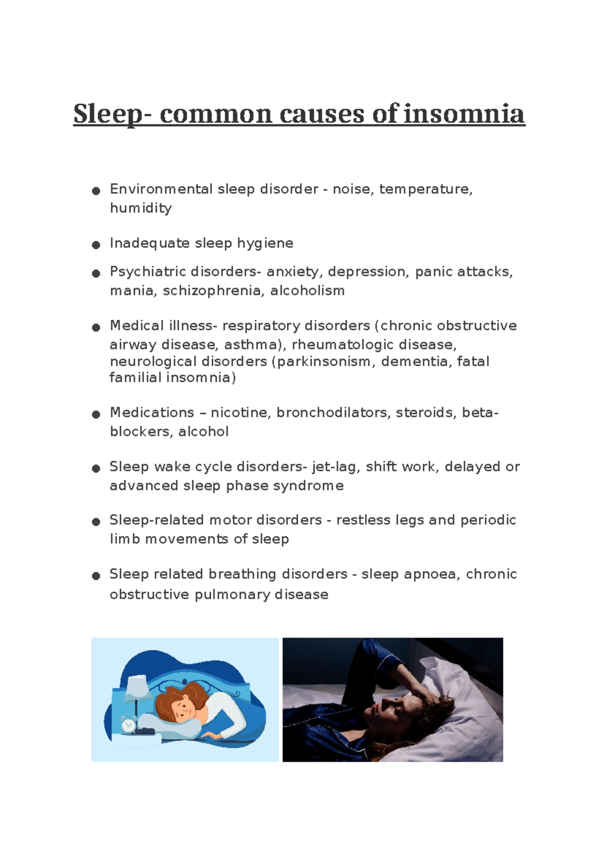 Sleep - notes - Sleep- common causes of insomnia Environmental sleep ...