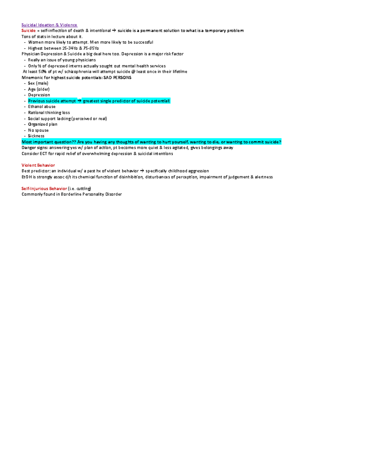 L13 Suicide - Suicidal Ideation & Violence Suicide = self-inflection of ...