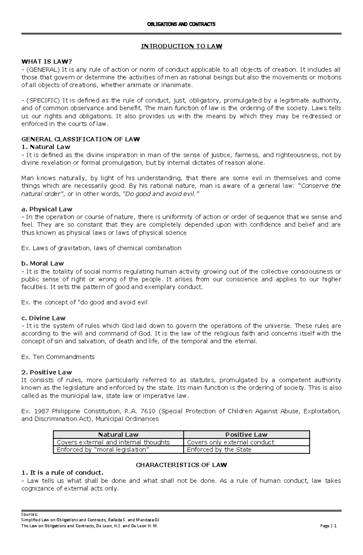 1 - Introduction to Law - OBLIGATIONS AND CONTRACTS INTRODUCTION TO LAW ...