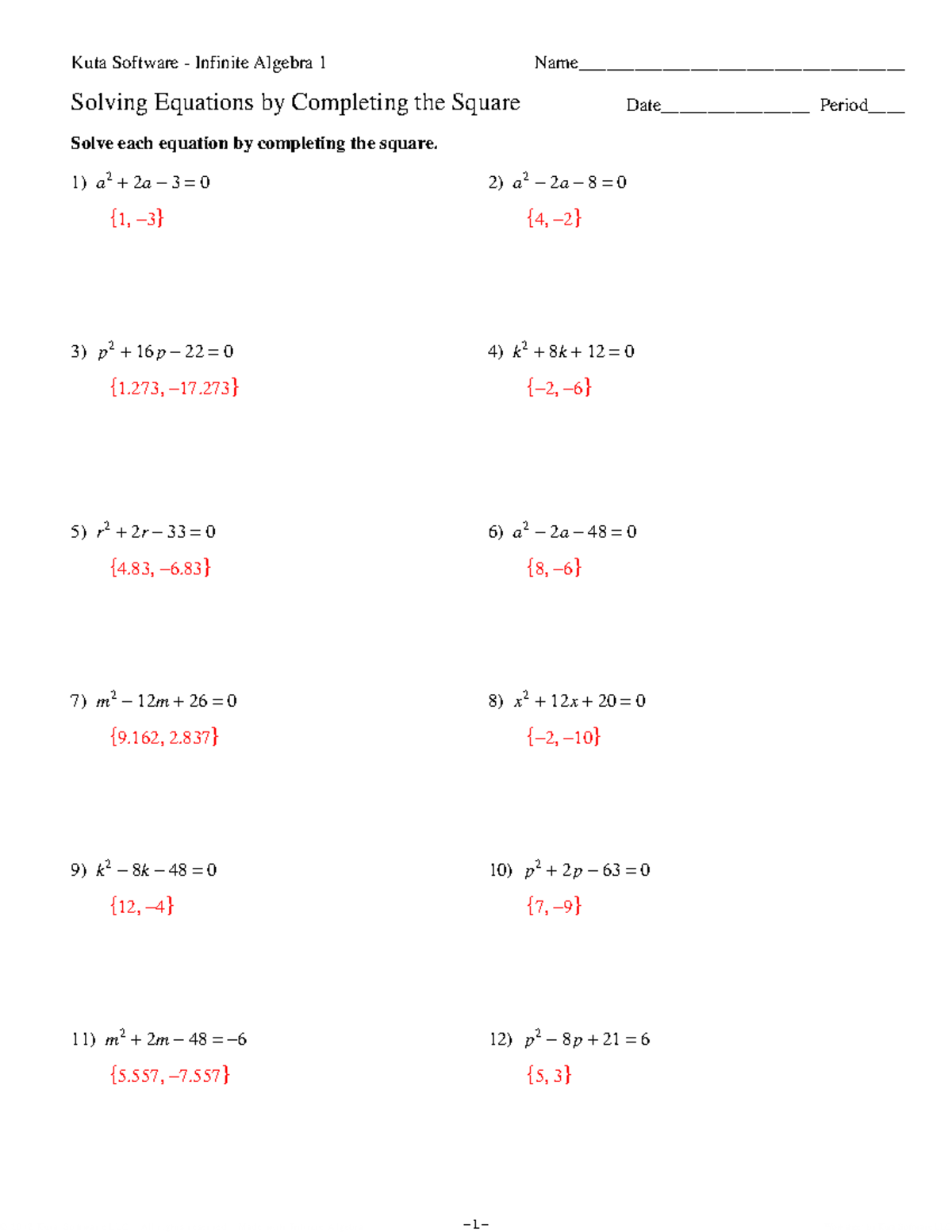 Solving Completing Square - ©o a 2 z 0 w 1 f 2 J iK 5 u 1 tKaQ ...