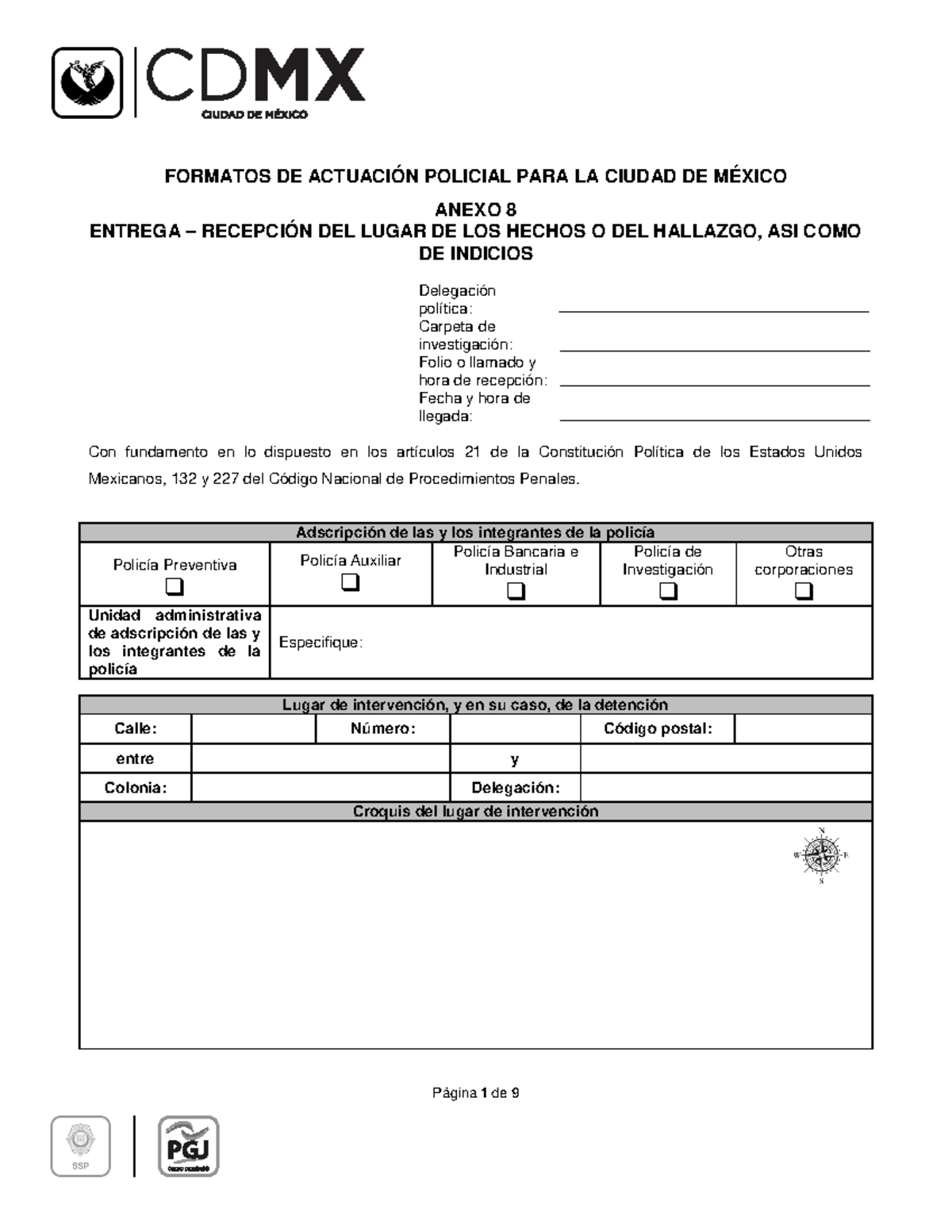 Anexo 8 Entrega - Recepción del lugar de los hechos o del hallazgo, así ...