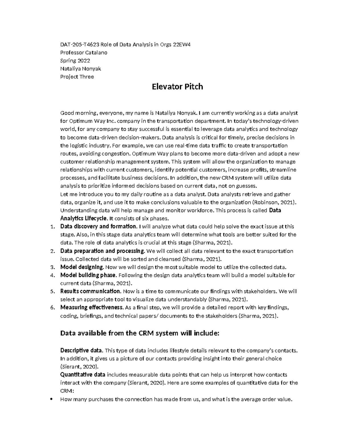 Dat 205 elevator pitch project three - DAT-205-T4623 Role of Data ...