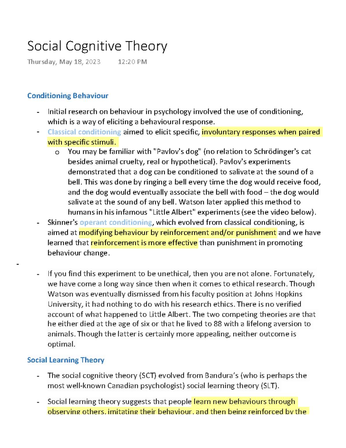 Social Cognitive Theory - Conditioning Behaviour Initial research on ...
