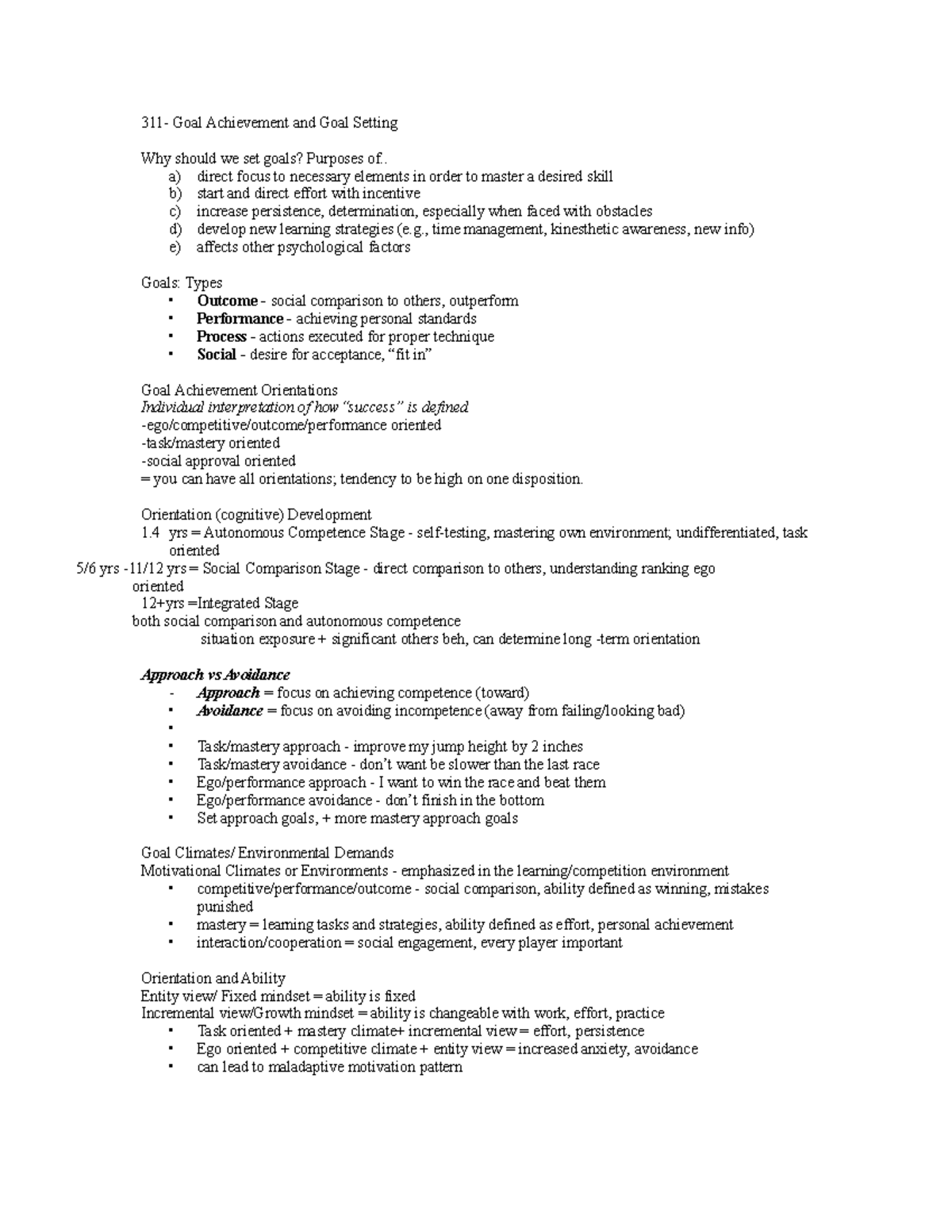 Lecture Notes - goal setting and planning - 311- Goal Achievement and ...