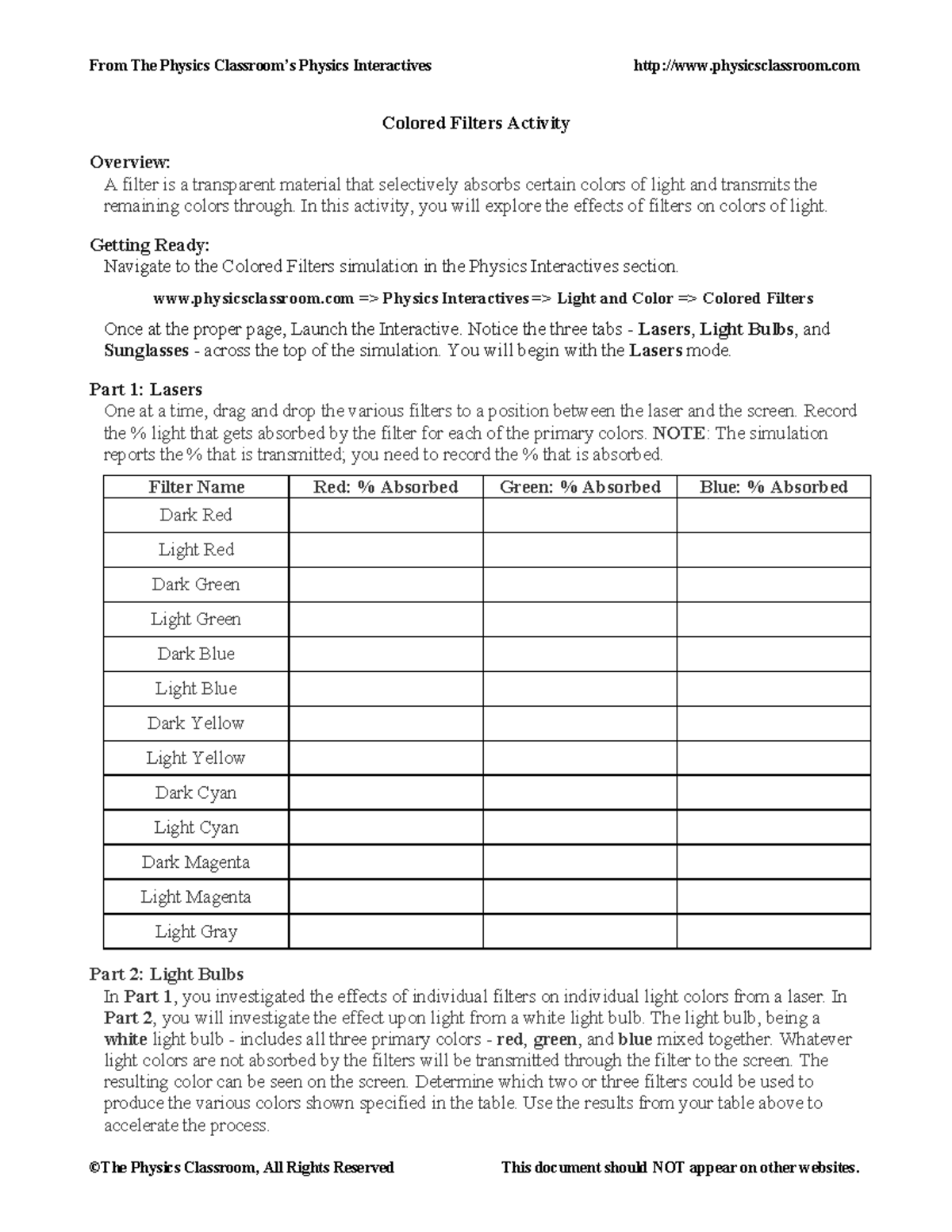 - Colored Filters - From The Physics Classroom’s Physics Interactives ...