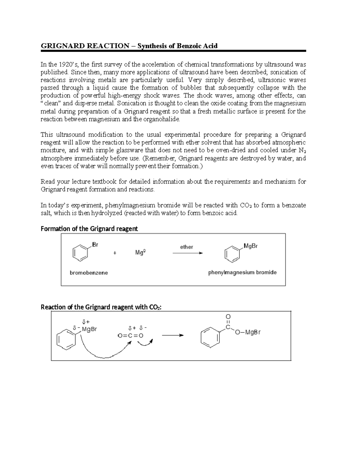 318 Grignard-Reaction-Protocol F23 - Tagged - GRIGNARD REACTION – Synthesis of Benzoic Acid In ...
