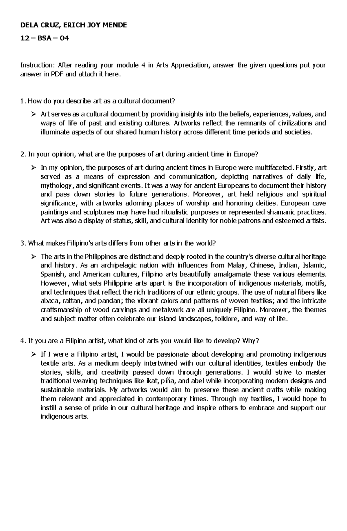 Lecture Notes for BSA - DELA CRUZ, ERICH JOY MENDE 12 – BSA – O ...